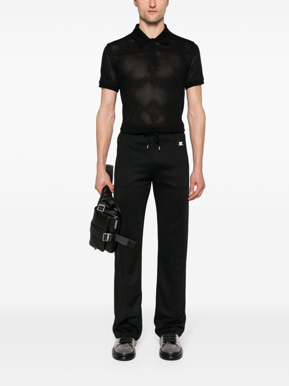 COURREGES logo-patch mesh polo shirt