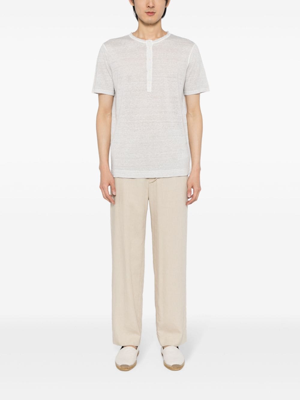 120% LINO button-placket linen t-shirt