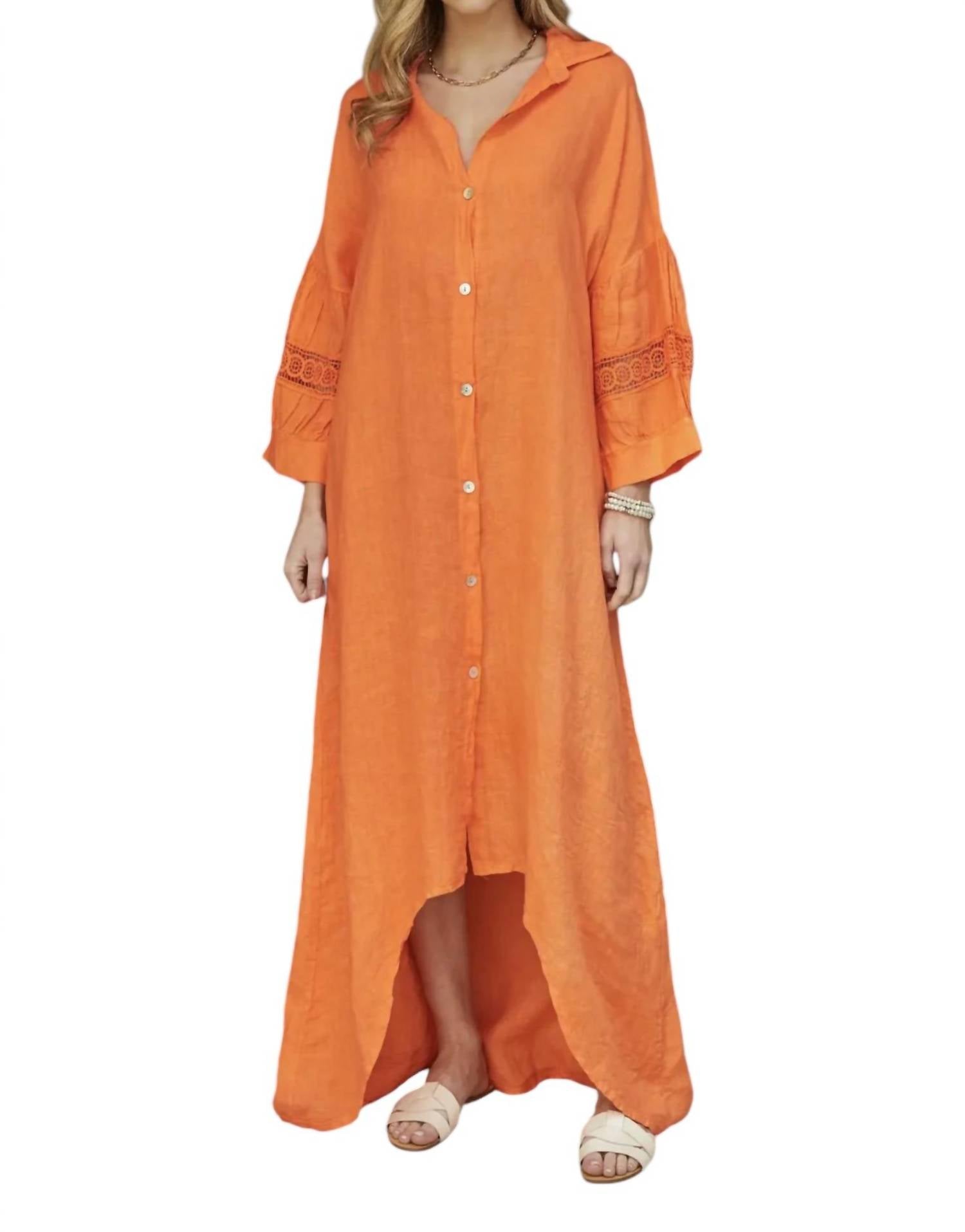 knee length dresses for ladies Milio Milano Long Crinkle Linen Sleeveless Shirt Dress Mocha  Island Farm