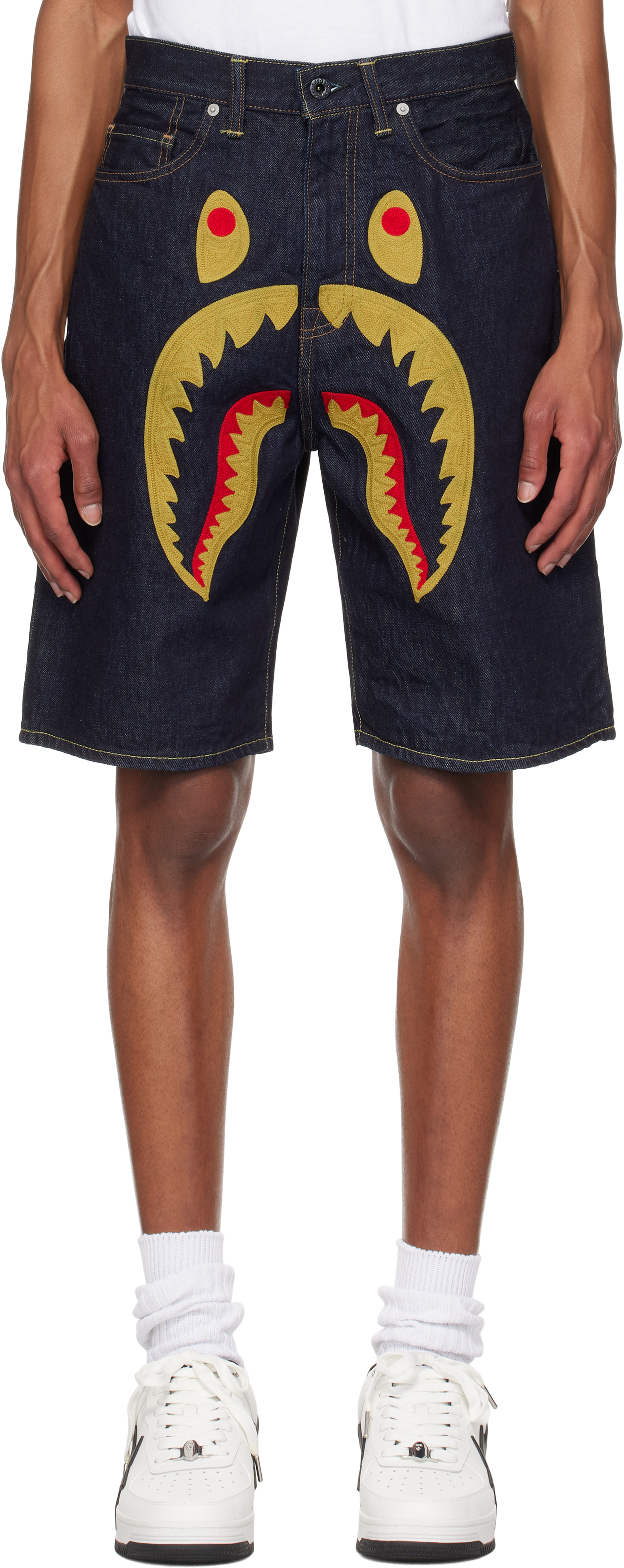 Bape Shark Denim Shorts Indigo Bape Jean Shorts Bape Navy Shark