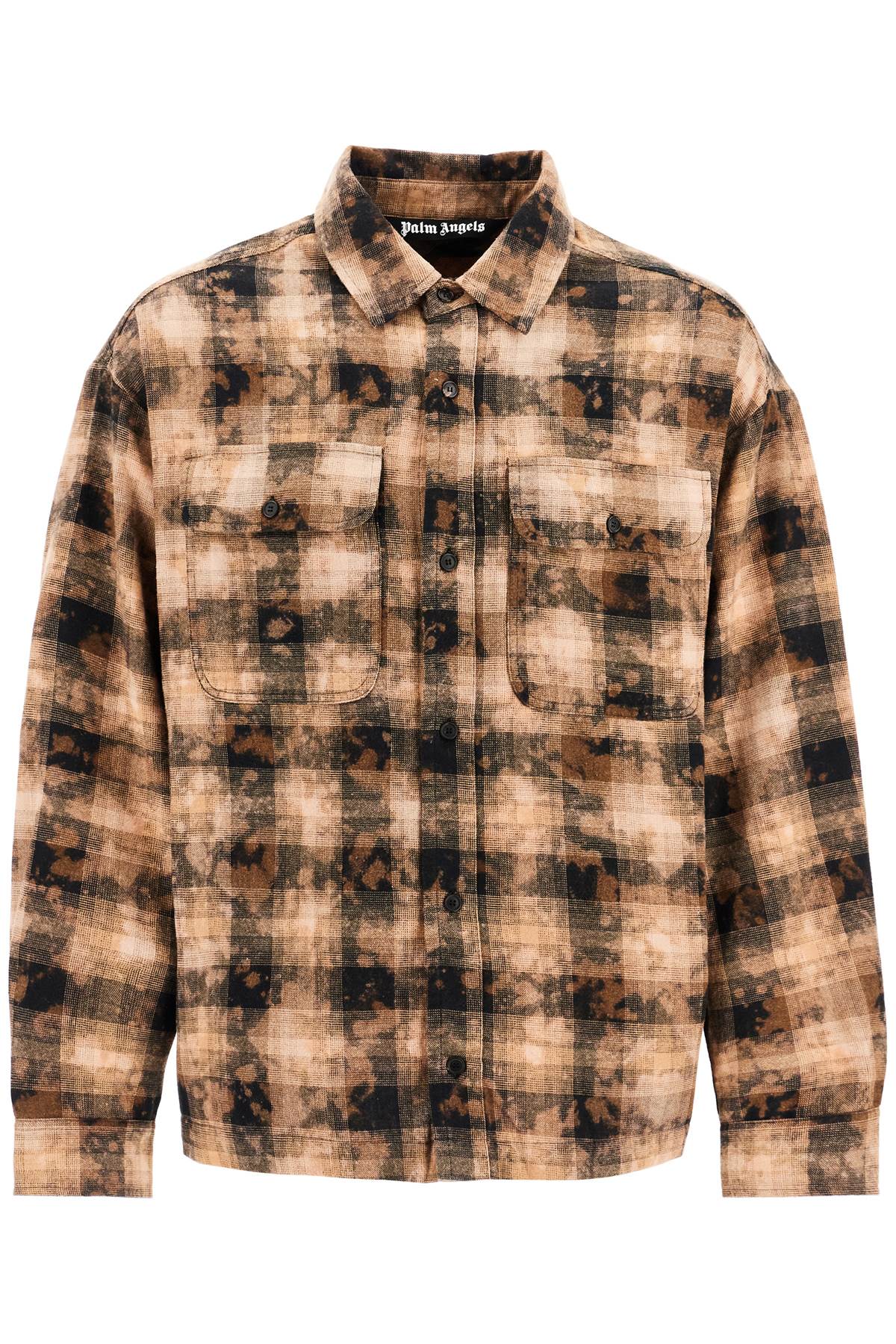 Palm Angels Flannel Shirt With Curved Logo In Brown - 39% Off