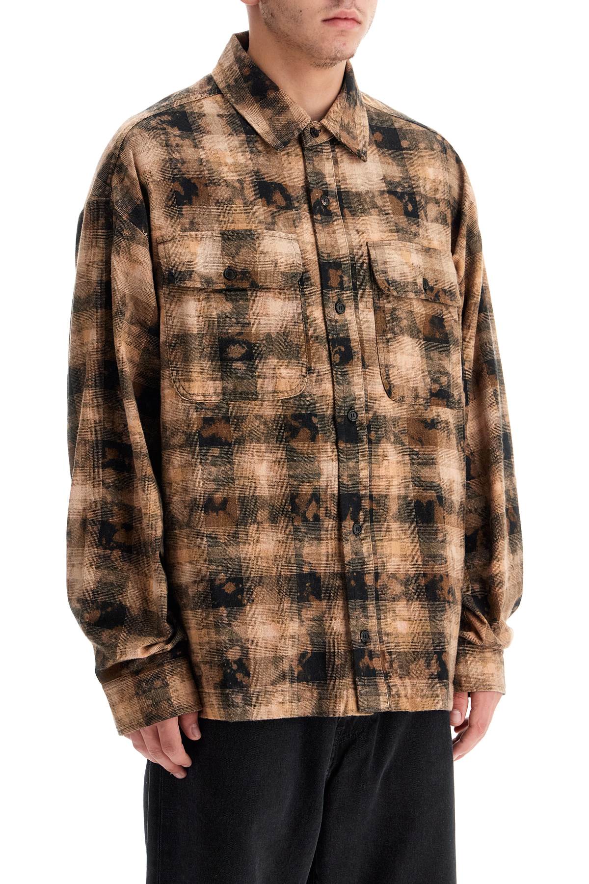 Palm Angels Flannel Shirt With Curved Logo In Brown - 39% Off