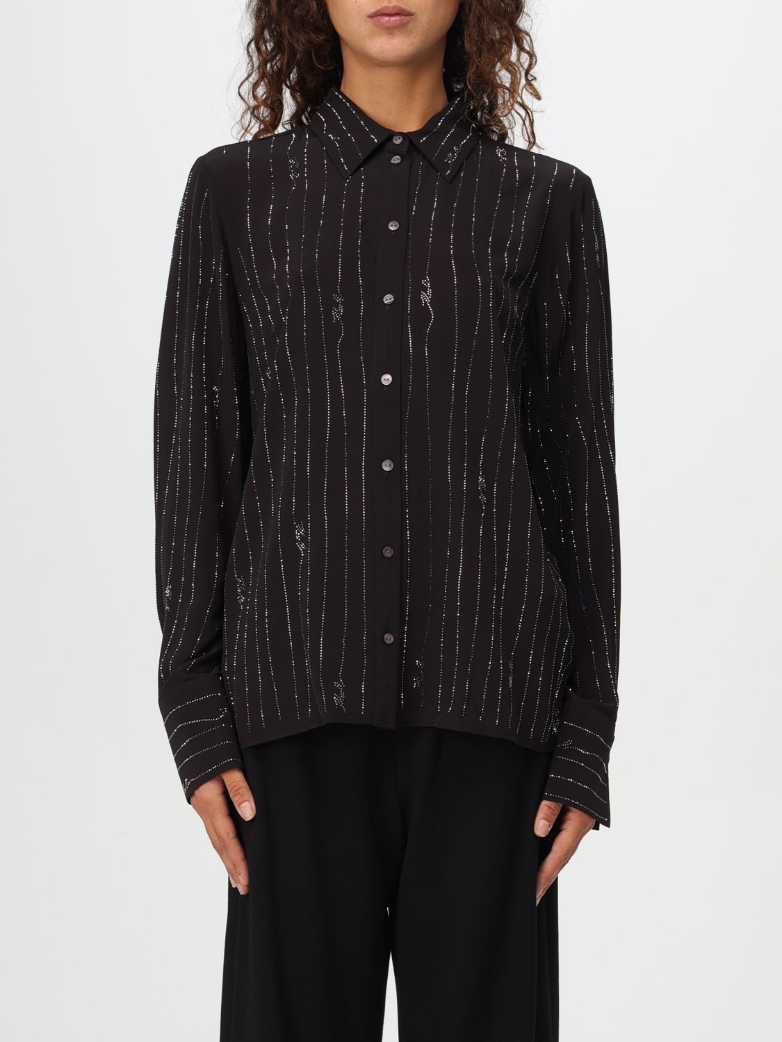 KARL LAGERFELD Karl Lagerfeld Black Shirt with Embellished Stripes