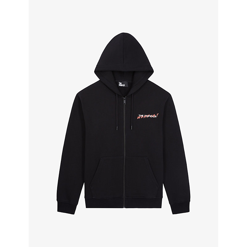 Rrr123 C.V.A Nyc Logo-Print Cotton-Jersey Zip-Up Hoodie 3 In Black