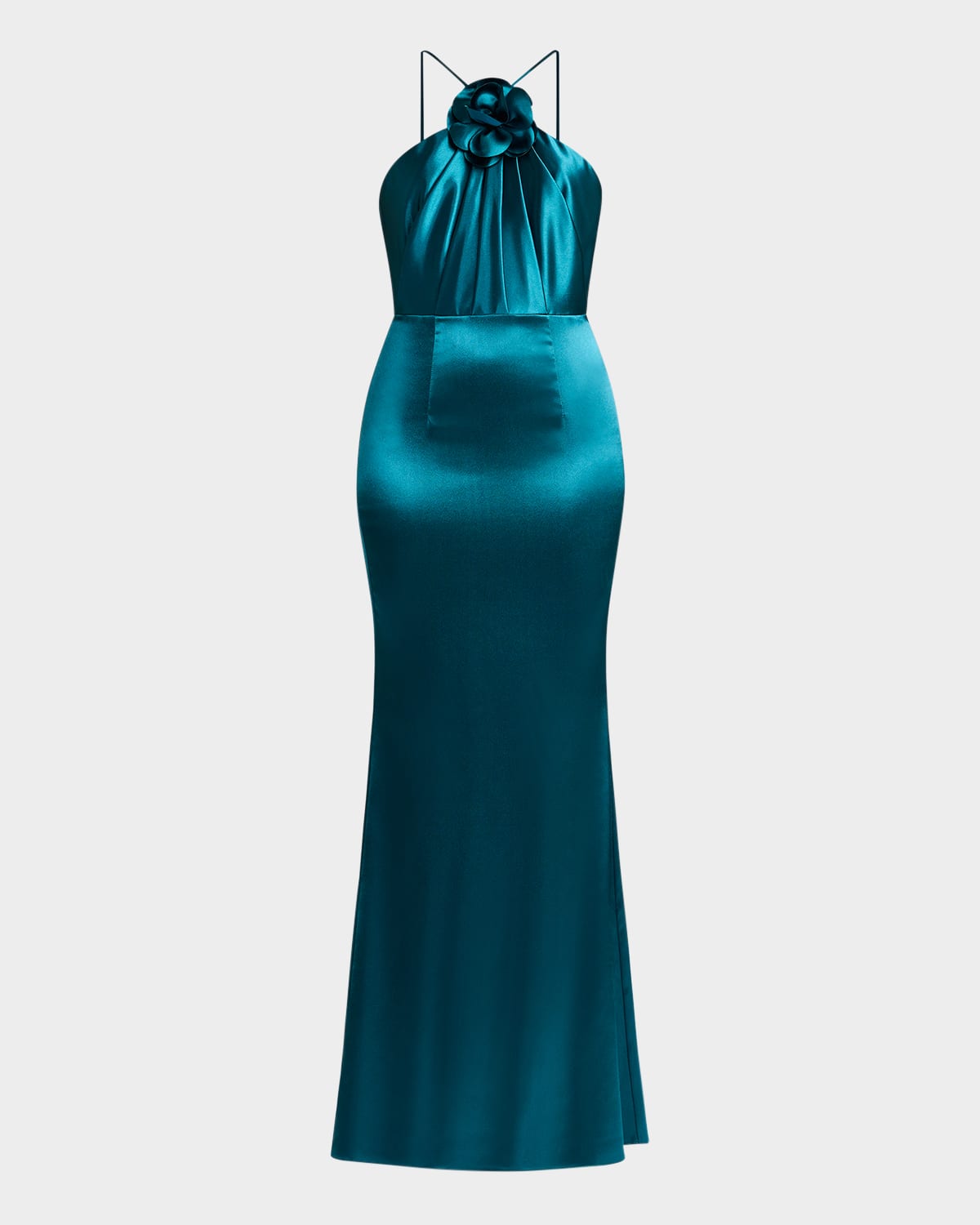 Zac Posen Pleated Satin Halter Gown - Aquamarine | Editorialist Zac Posen Pleated Satin Halter Gown - Aquamarine | Editorialist