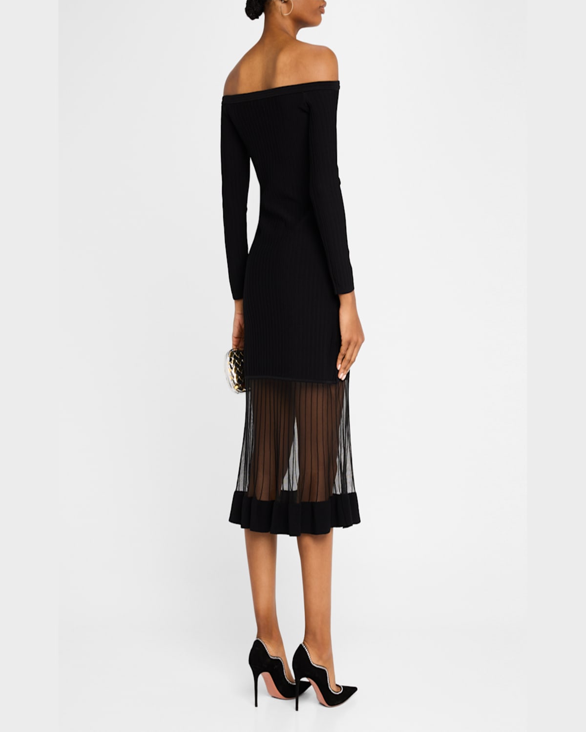 milly off shoulder sheer inset knit midi dress Milly Off The Shoulder Sheer Knit Midi Dress Petite
