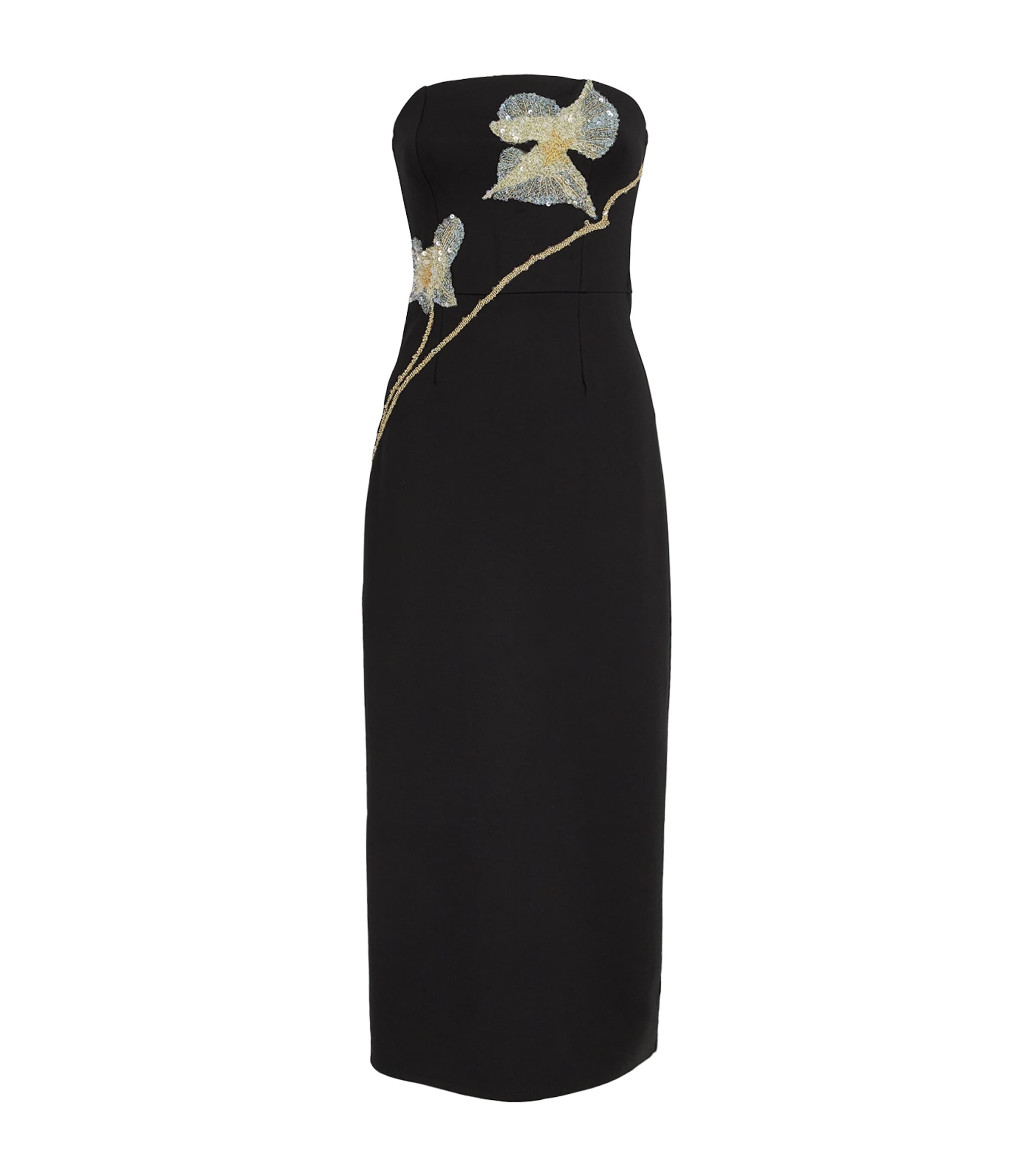 staud brooke beaded crepe midi dress STAUD Brooke strapless embellished crepe midi dress