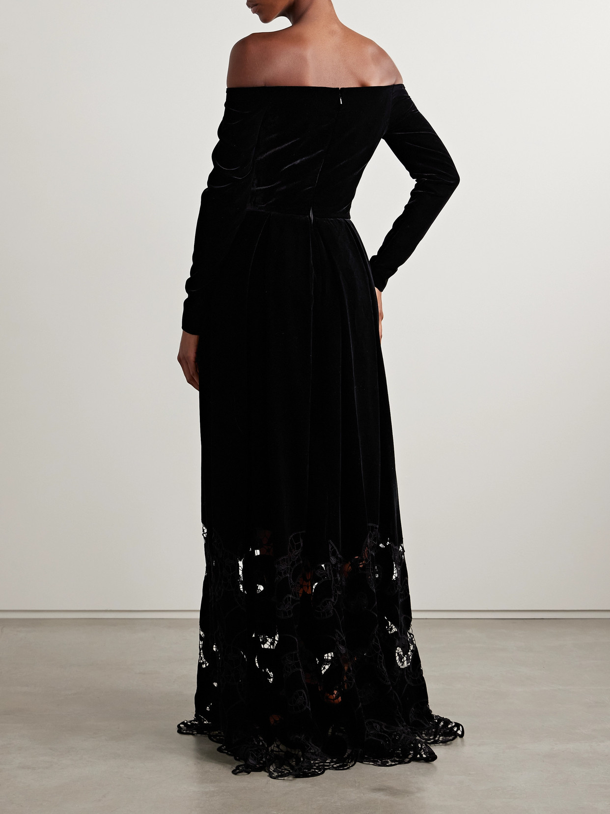 Elie Saab Off-The-Shoulder Pleated Velvet Gown - Black