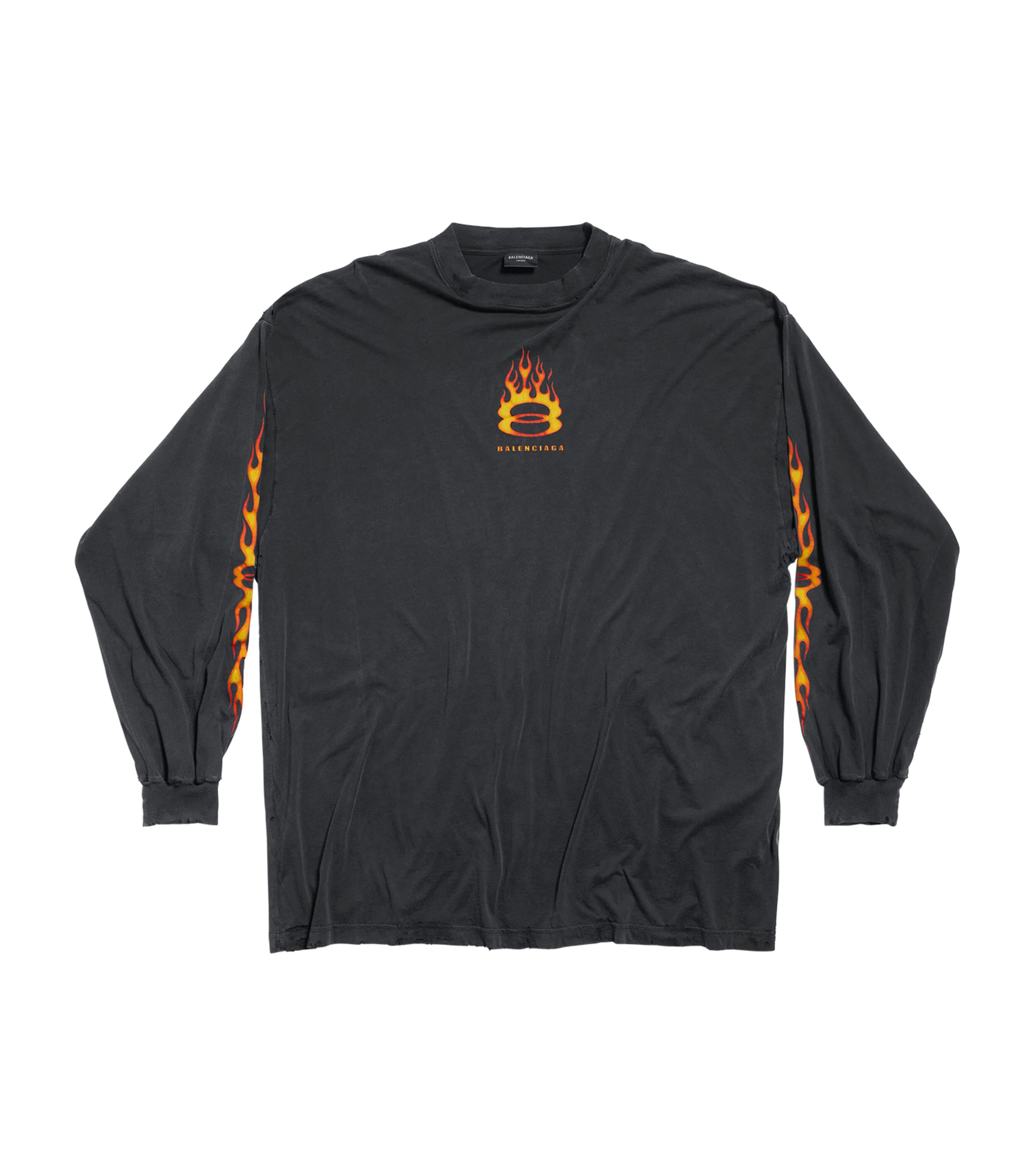 BALENCIAGA バレンシアガ　フレイムロゴTシャツ Balenciaga Flame Logo Oversized Long-Sleeve T-Shirt - Grey