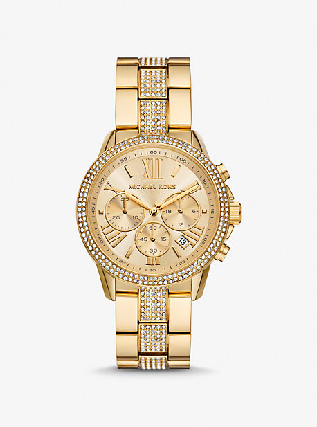 Michael Kors Gold Chronograph Pave Oversized Watch with Crystal Bezel Michael Kors Womens Chronograph Watch Crystal Pavé Bezel  main image 3