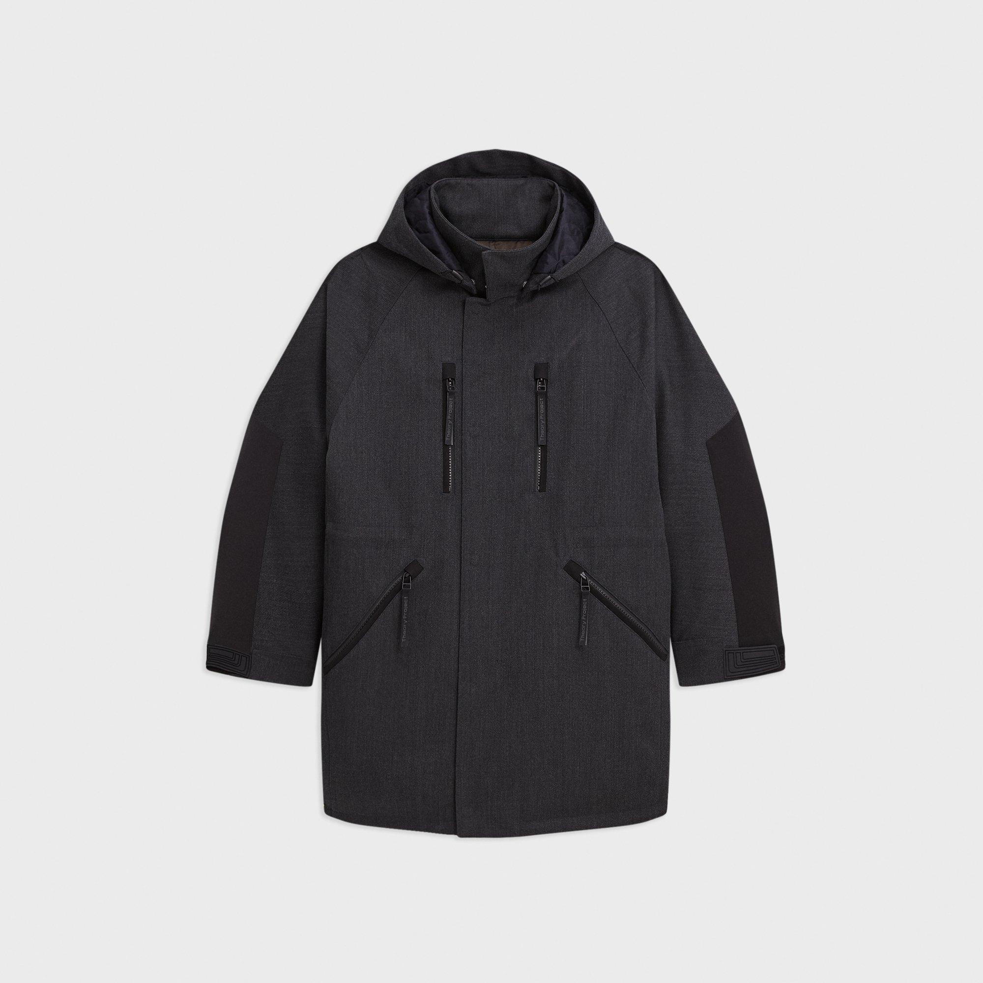 Buy Theory Hooded Parka In Wool-blend Twill - Charcoal At 60% Off