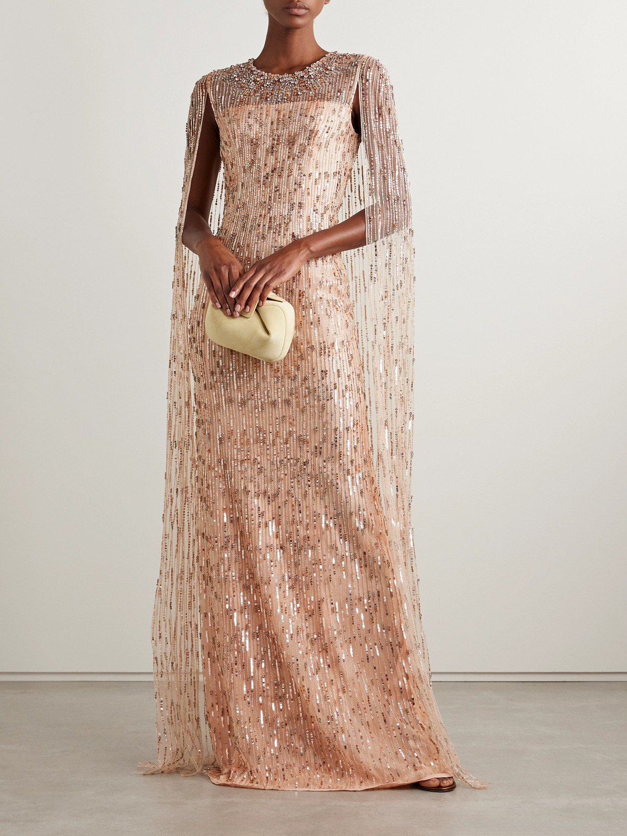 Jenny Packham Cape-Effect Embellished Tulle Gown In Gold - 60% Off | Editorialist Jenny Packham Cape-Effect Embellished Tulle Gown In Gold - 60% Off | Editorialist