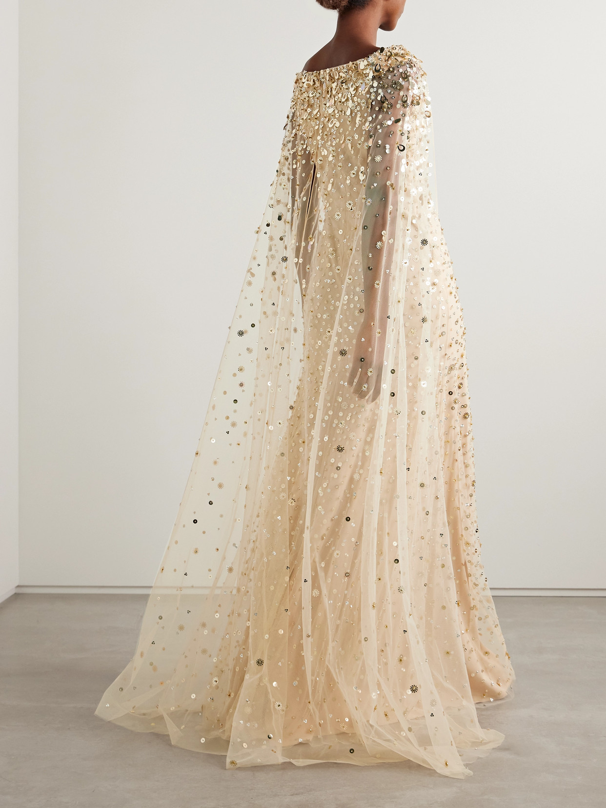 Jenny Packham Cape-Effect Embellished Tulle Gown In Gold - 60% Off |  Editorialist