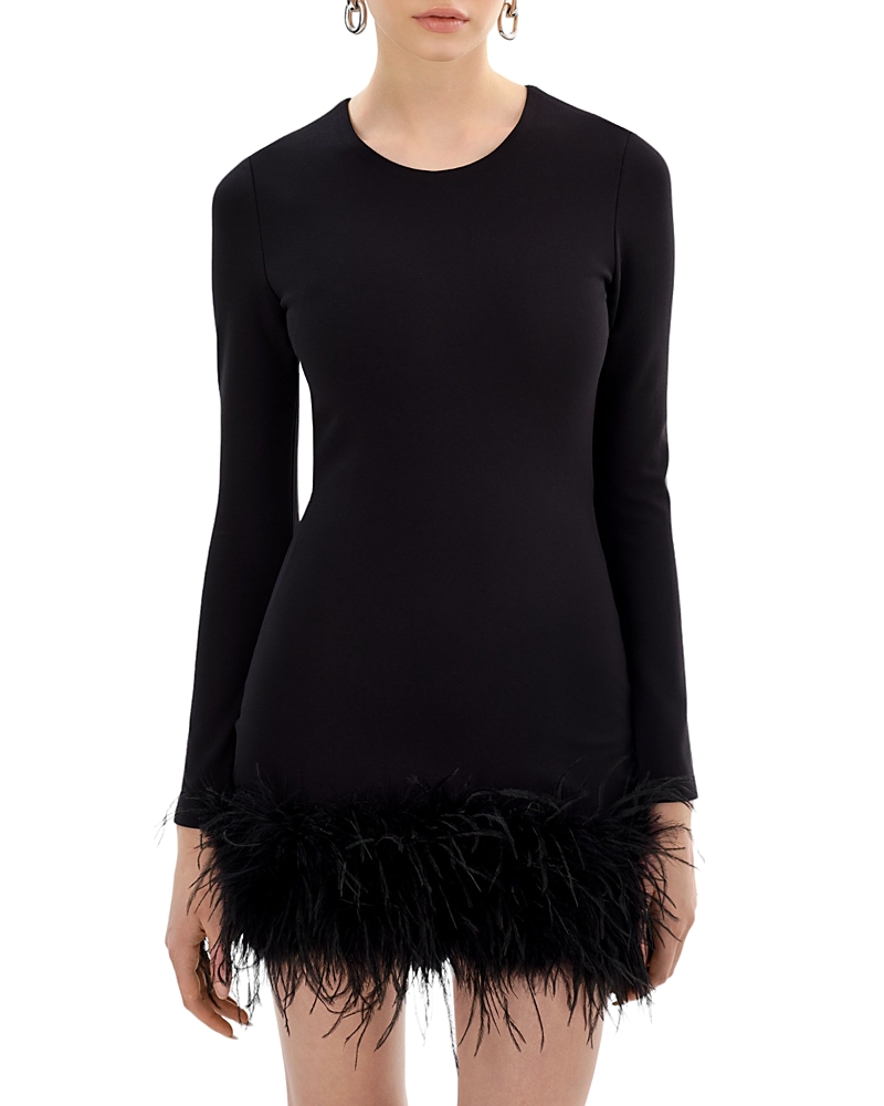 black feather hem dress PrettyLittleThing Women's Premium Feather Trim Hip Detail Bandeau Bodycon Dress in Black
