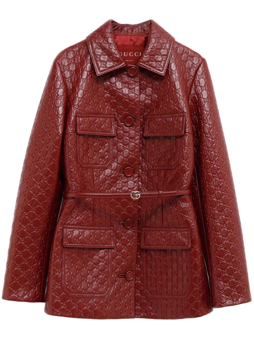 Gucci Gg-Embossed Leather Jacket - Red | Editorialist