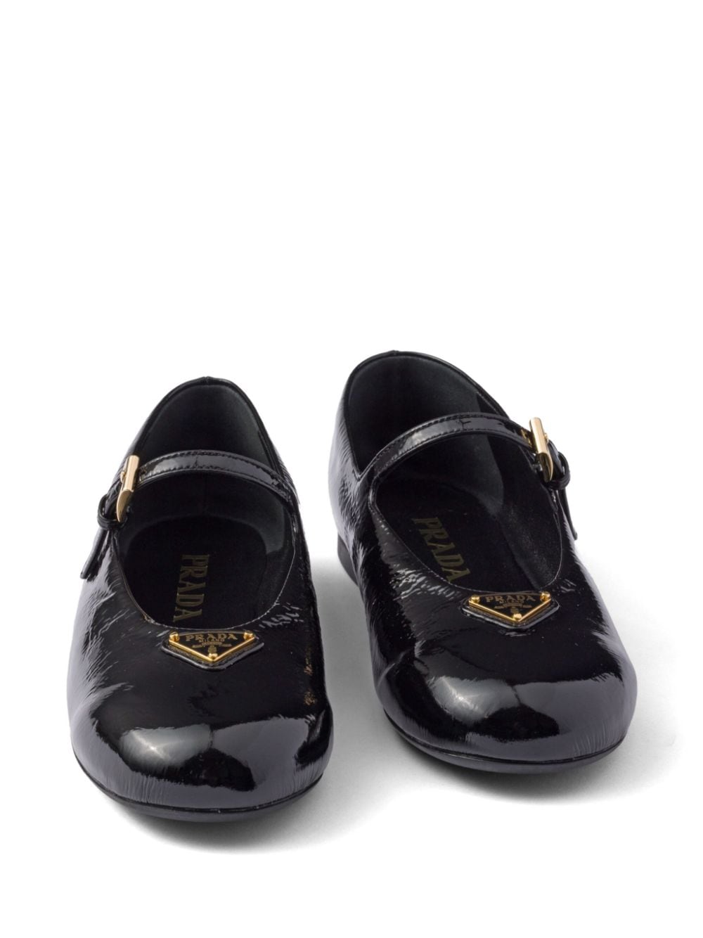 Prada Naplak Patent Leather Ballerina Flats With Buckle Detail