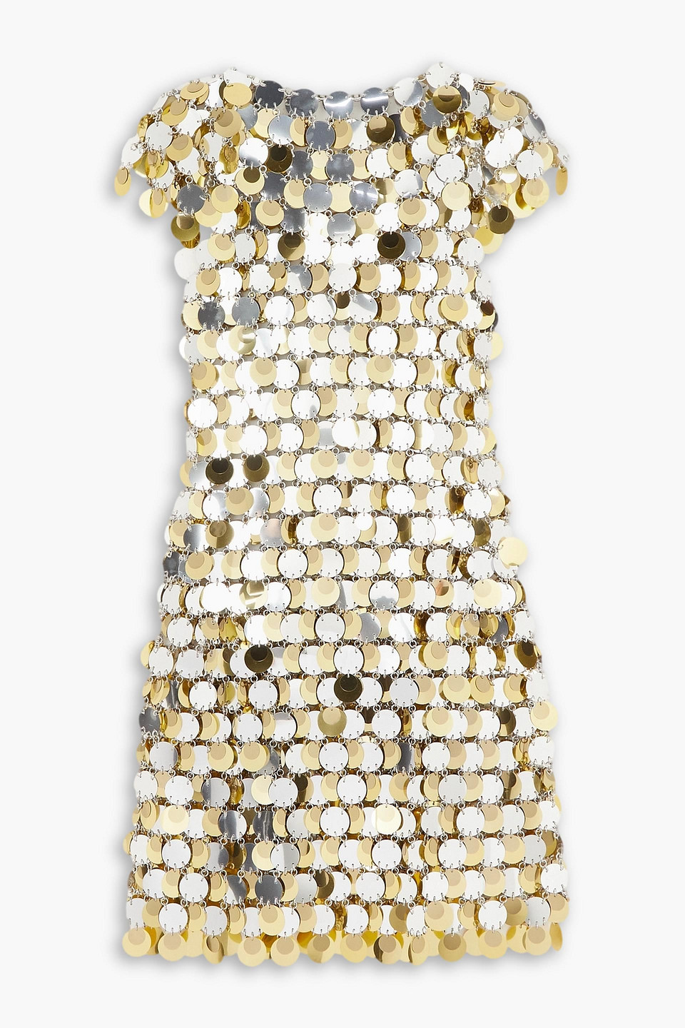paco rabanne gold disc dress Vintage Paco Rabanne 1996 Gold Rhodoid Disc Sequin Do It Yourself Kit Dress  - Gold Mirrored Disc Dress - Chainmail Dress - Disco Studio 54