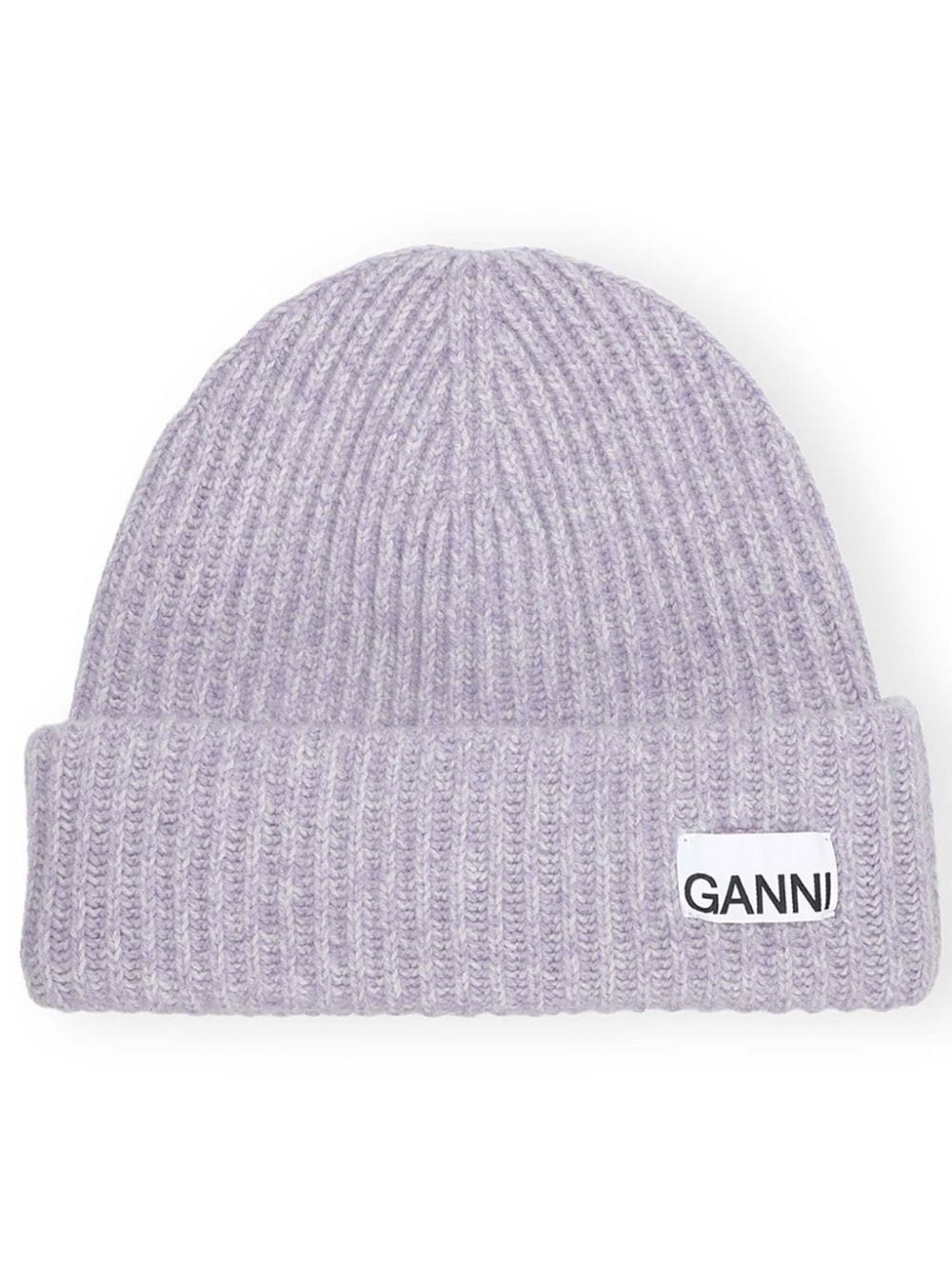 Ganni Logo-Patch Ribbed Knit Beanie - Purple - 40% Off | Editorialist