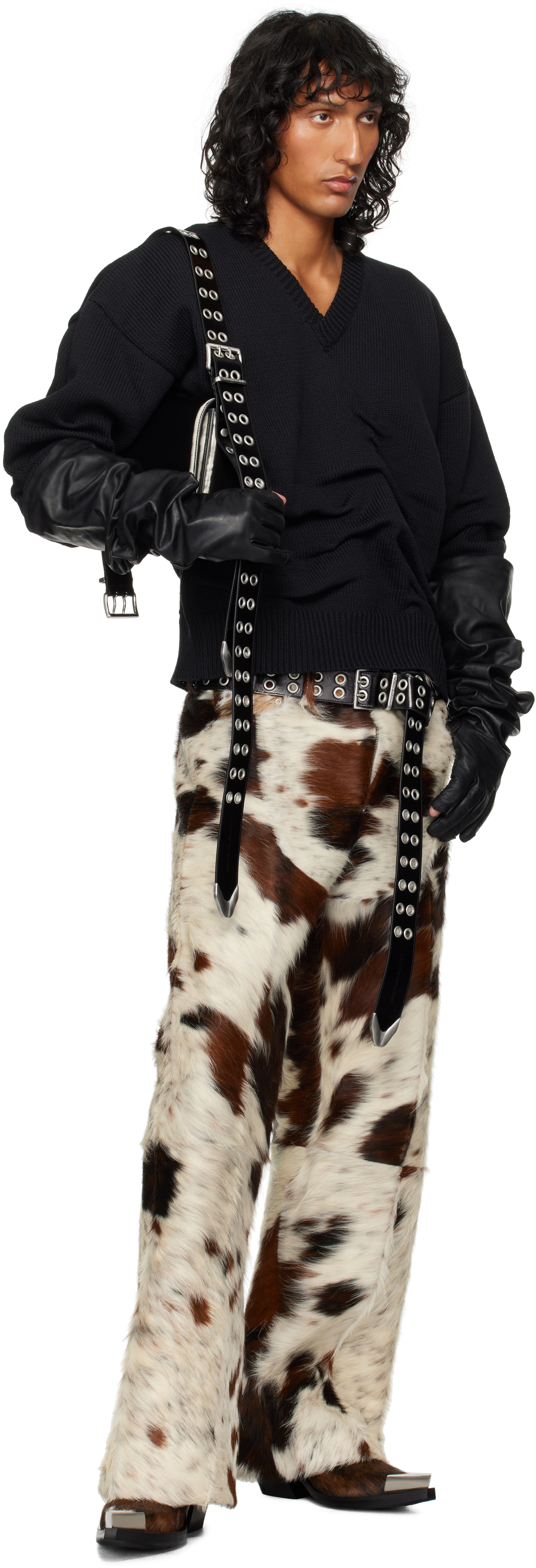 Achilles Ion Gabriel Off-White & Brown Lovebum Leather Pants In 