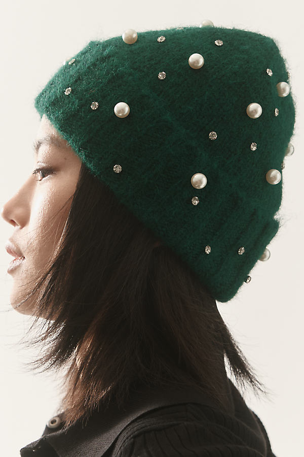 Maeve Embellished Pearl Brushed Beanie In Grey - 58% Off  display picture 3