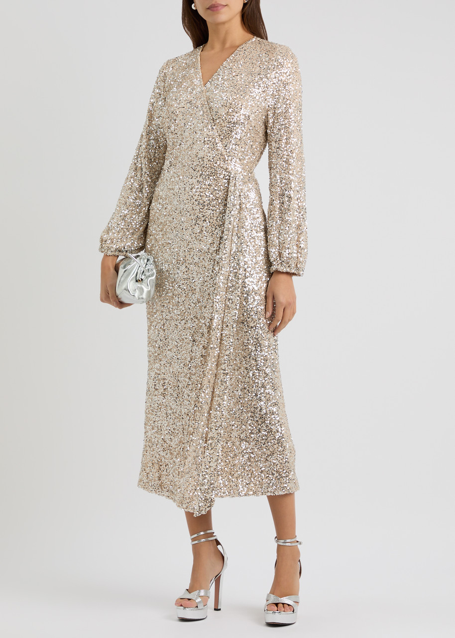 Sequin Never Fully Dressed Gold Wrap Dress Gold Sequin Elodie Dress  Never  Fully Dressed