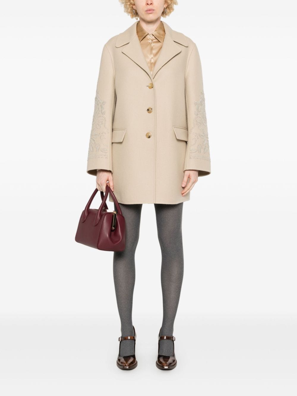 ERMANNO SCERVINO Floral-Embroidered Virgin Wool Coat