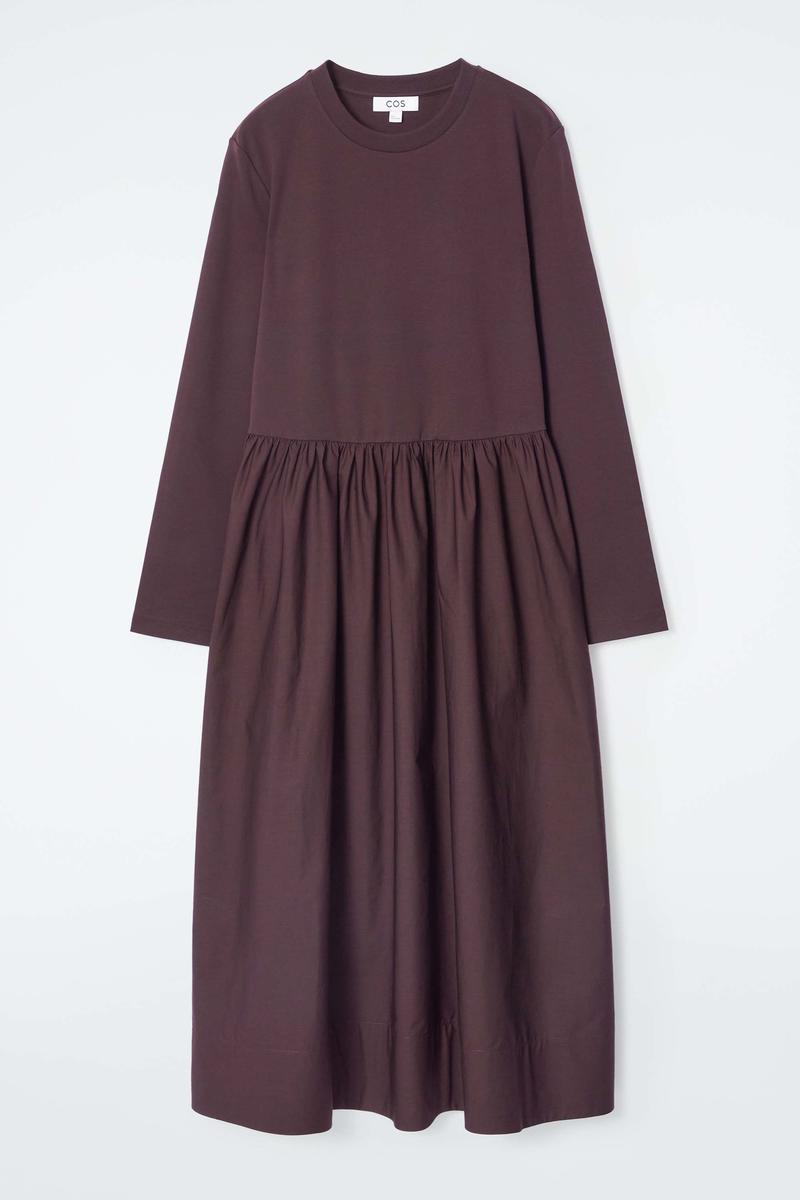 Cos Contrast-Panel Long-Sleeved Midi Dress In Black - 70% Off