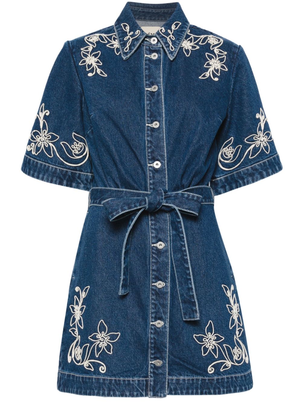 white christmas dresses Denim Dress With Printed Embroidery – Saiid Kobeisy Online main image 1