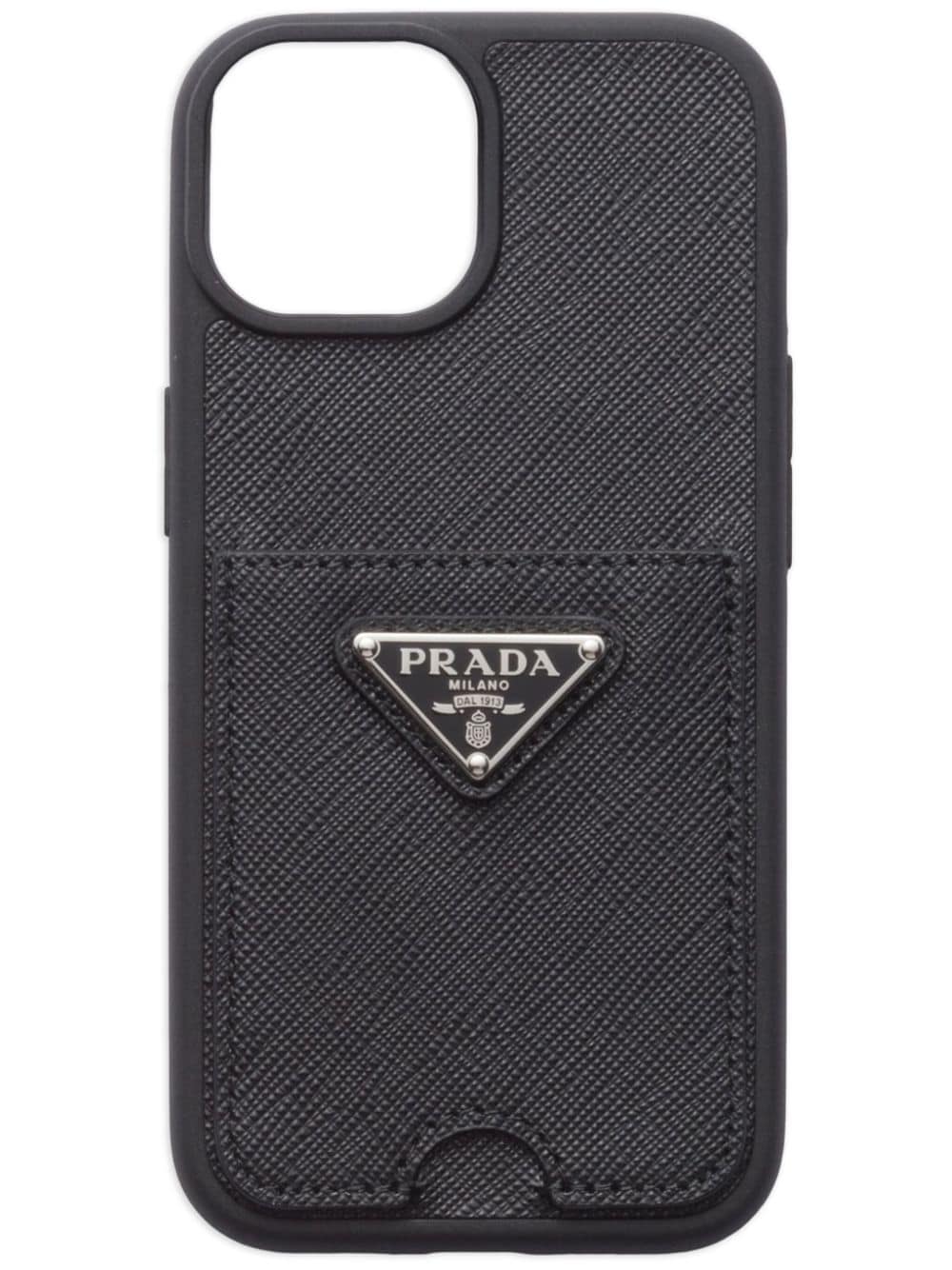 PRADA ブラックレザー iPhone15ケース Prada Triangle Logo Iphone 15 Case - Black | Editorialist