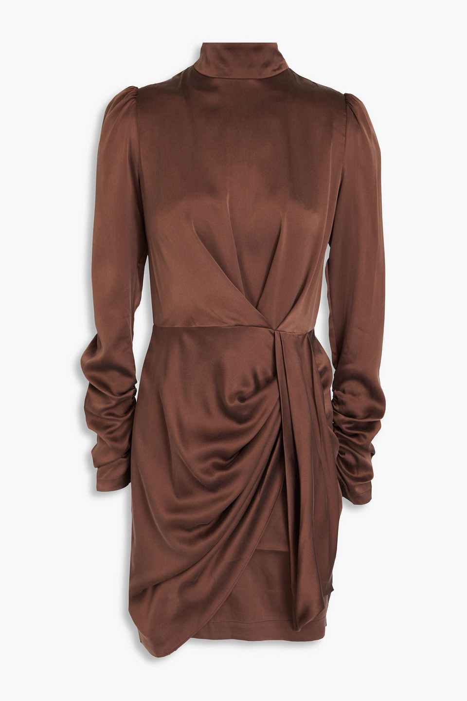 zimmermann espionage silk drape dress Zimmermann Espionage Dress Stretch-Silk Mini Draped Long Sleeve Burgundy Sz 1