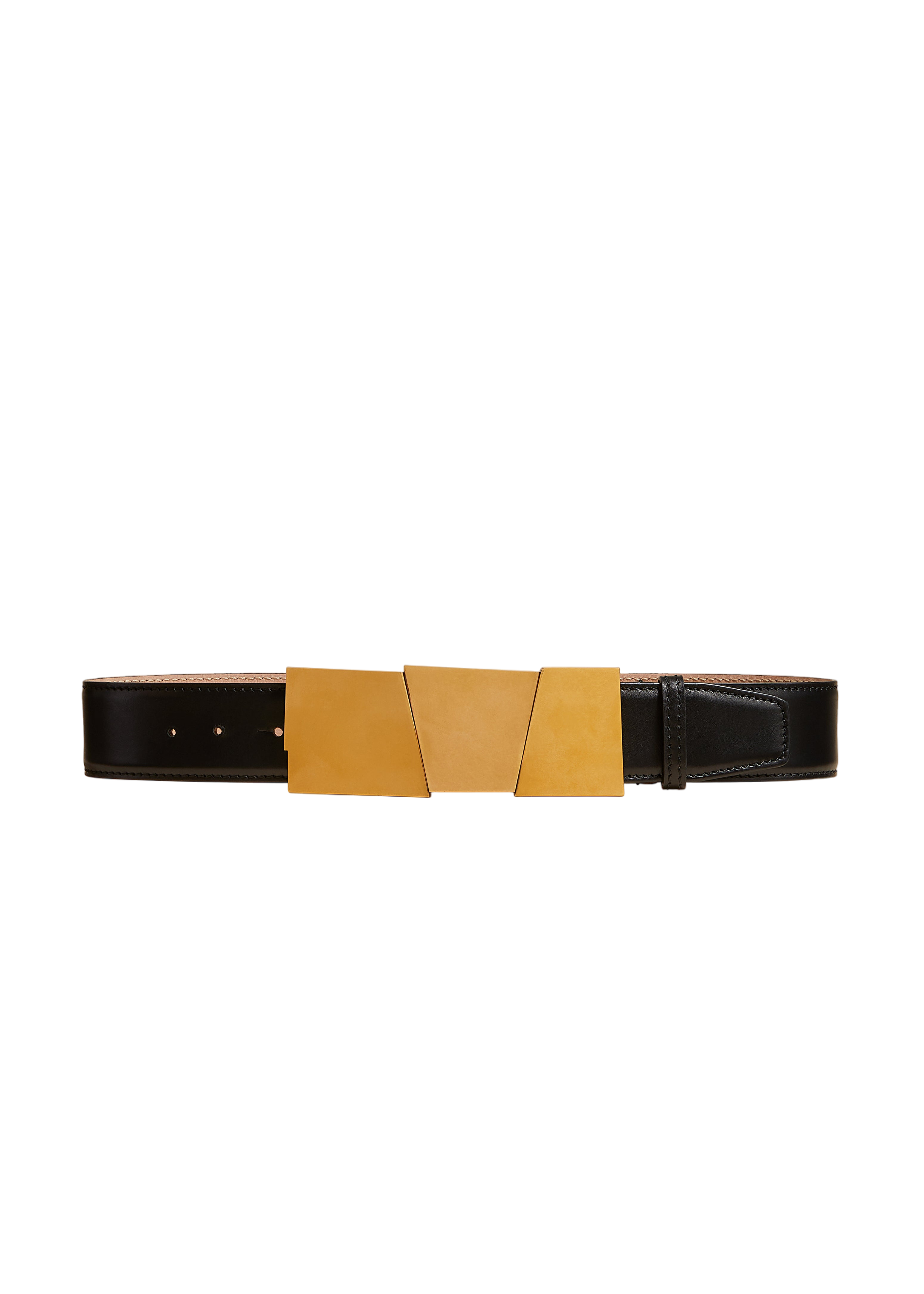 Khaite Axel Belt 85 Gold Black Leather Medium Dome Belt | KHAITE | elysewalker main image 4