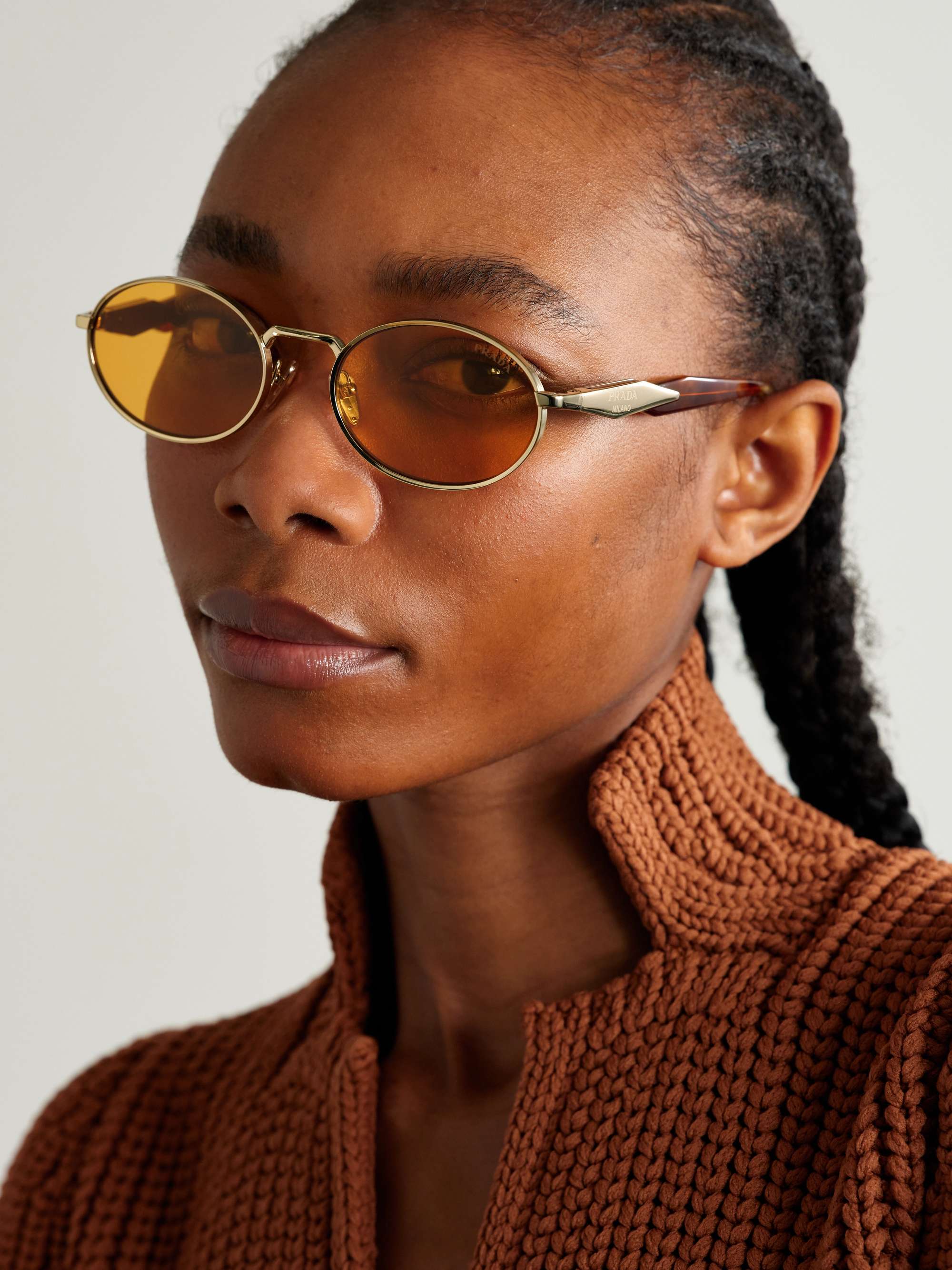 Prada Oval-Frame -Tone Sunglasses In Gold - 40% Off  display picture 3