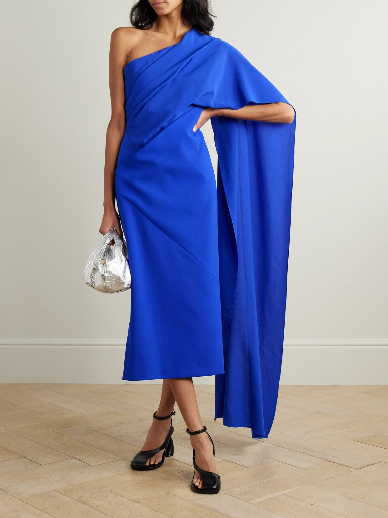 ROKSANDA Cape-Effect Draped Crepe Midi Dress