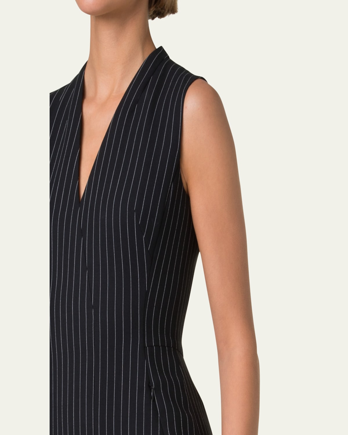 Akris V-Neck Pinstripe Sleeveless Dress - Black-Ecru | Editorialist