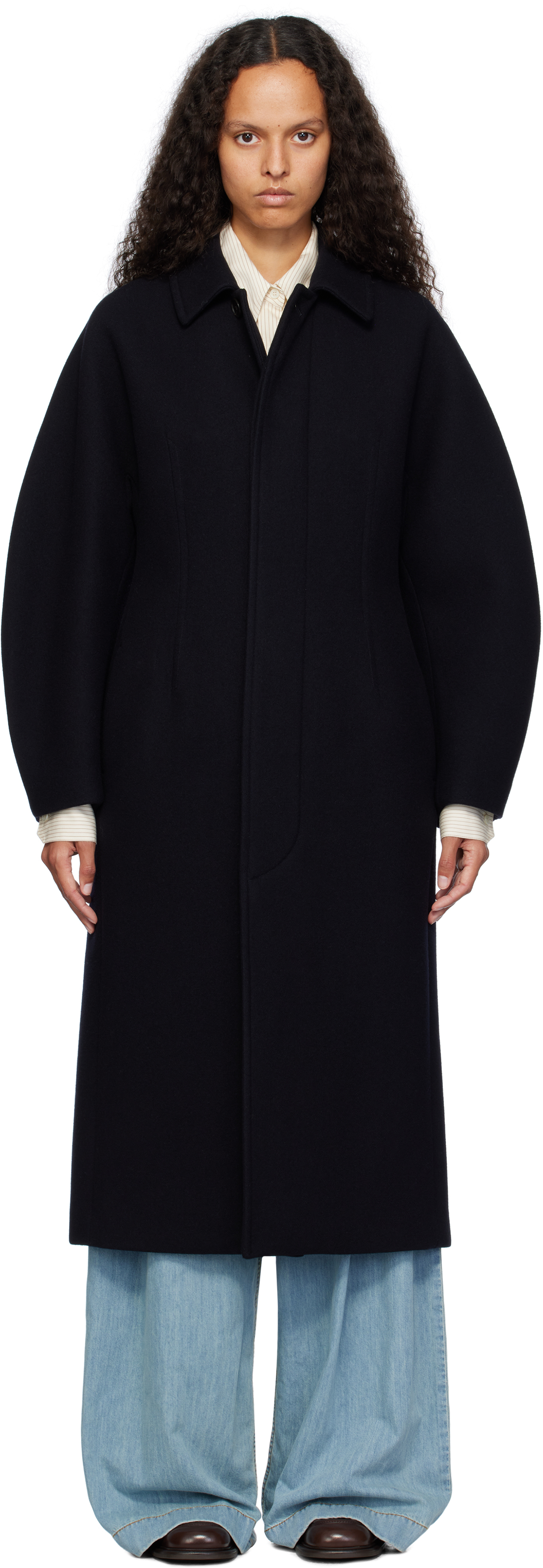 Buy Auralee Sponge Wool Melton Soutien Collar Coat Dark Navy At