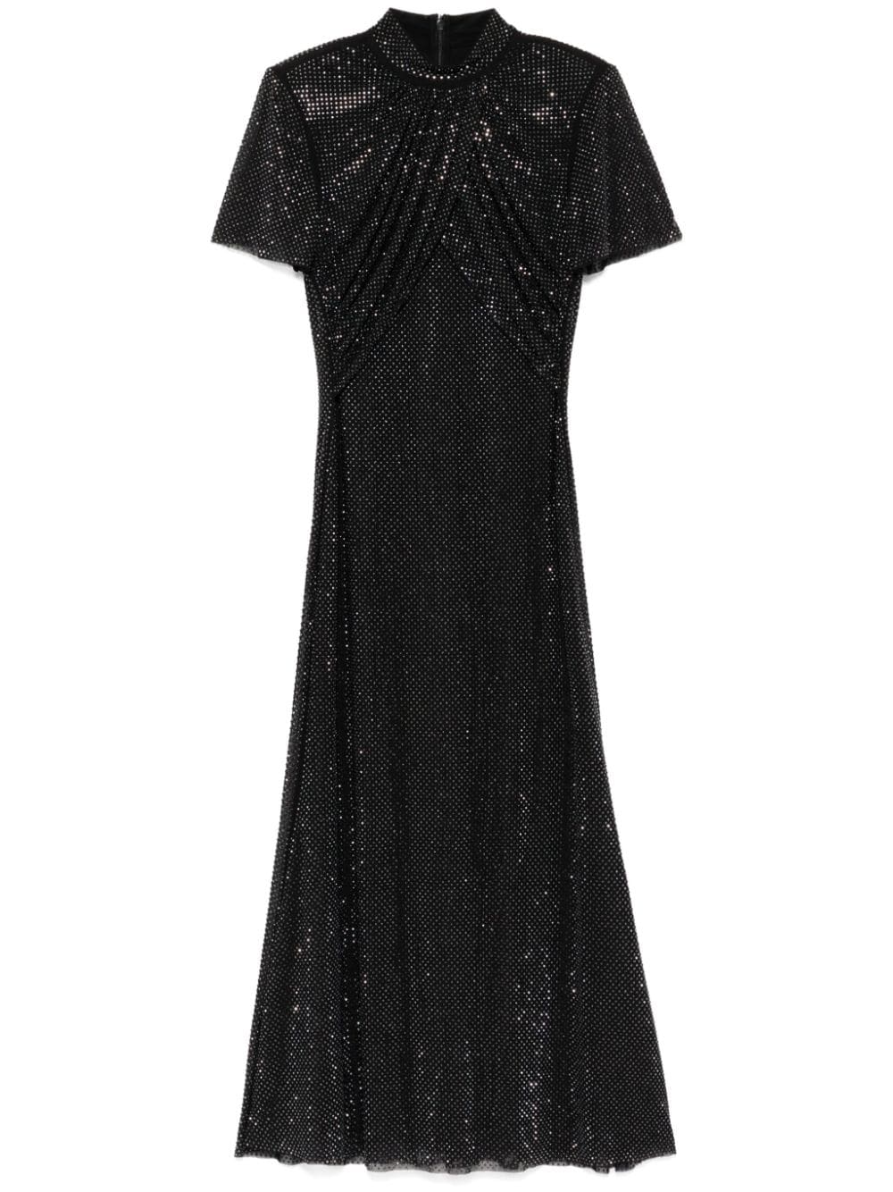 black rhinestone mesh midi dress self portrait Black Square Rhinestone Mesh Midi Dress