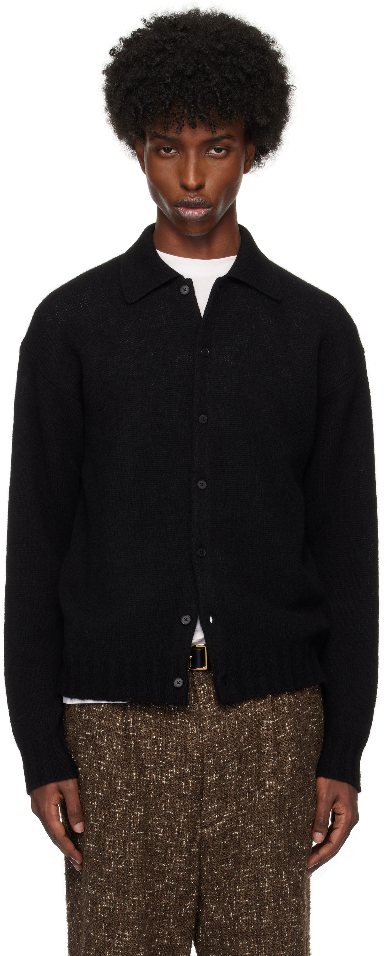 Auralee Shetland Wool Cashmere Knit Cardigan In Black - 25% Off