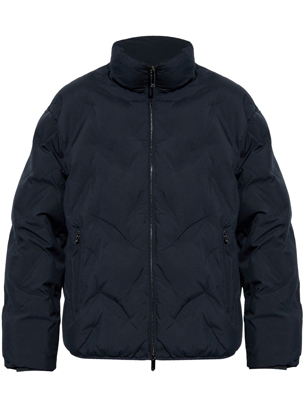 Emporio Armani High-Neck Puffer Jacket - Blue - 12% Off | Editorialist