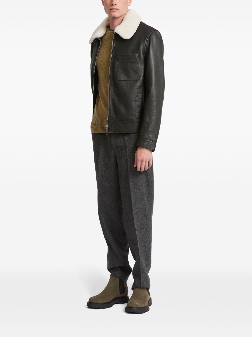 YVES SALOMON Shearling Collar Leather Jacket