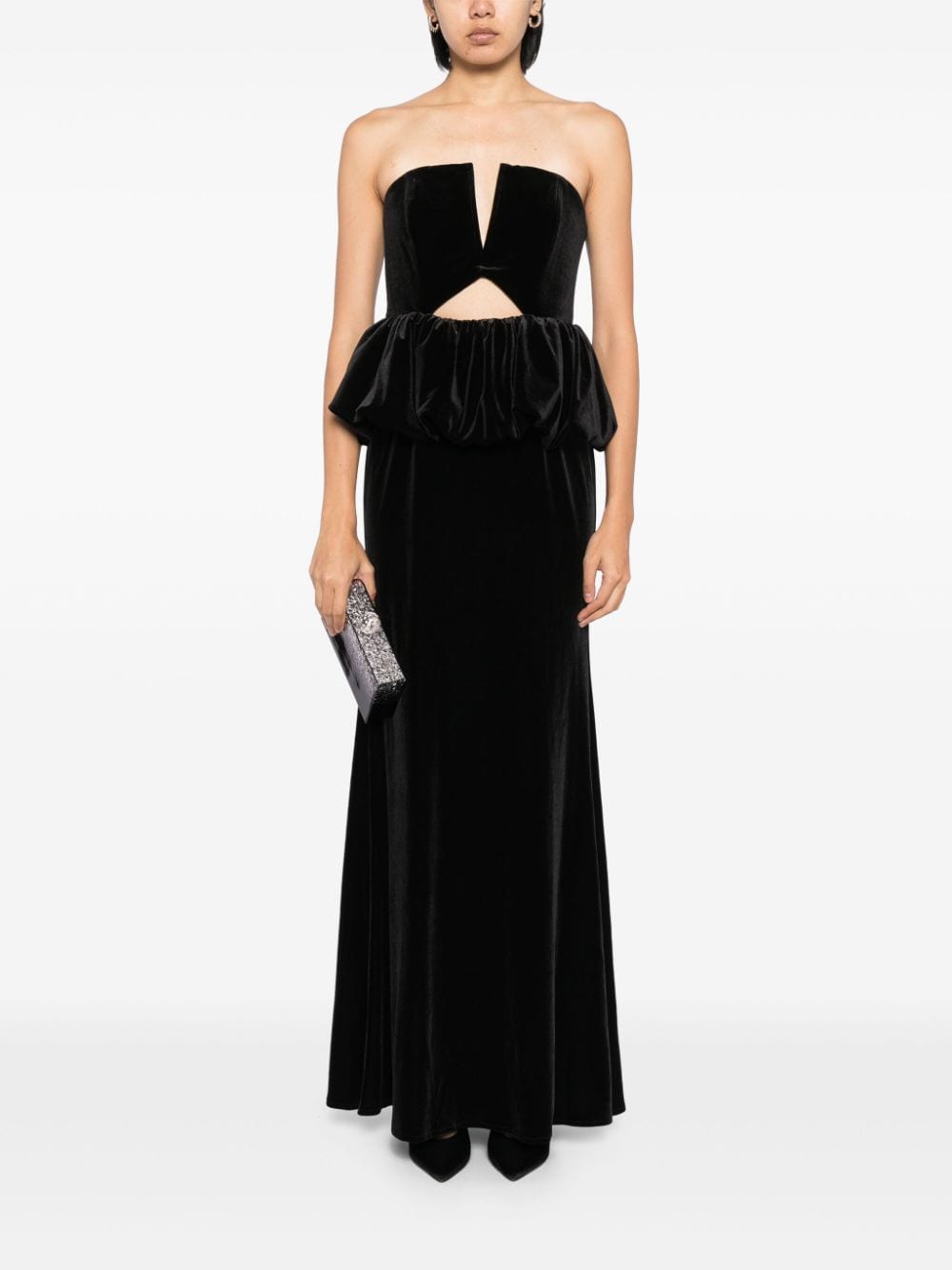 SELF-PORTRAIT Self-Portrait Velvet Peplum Maxi Dress