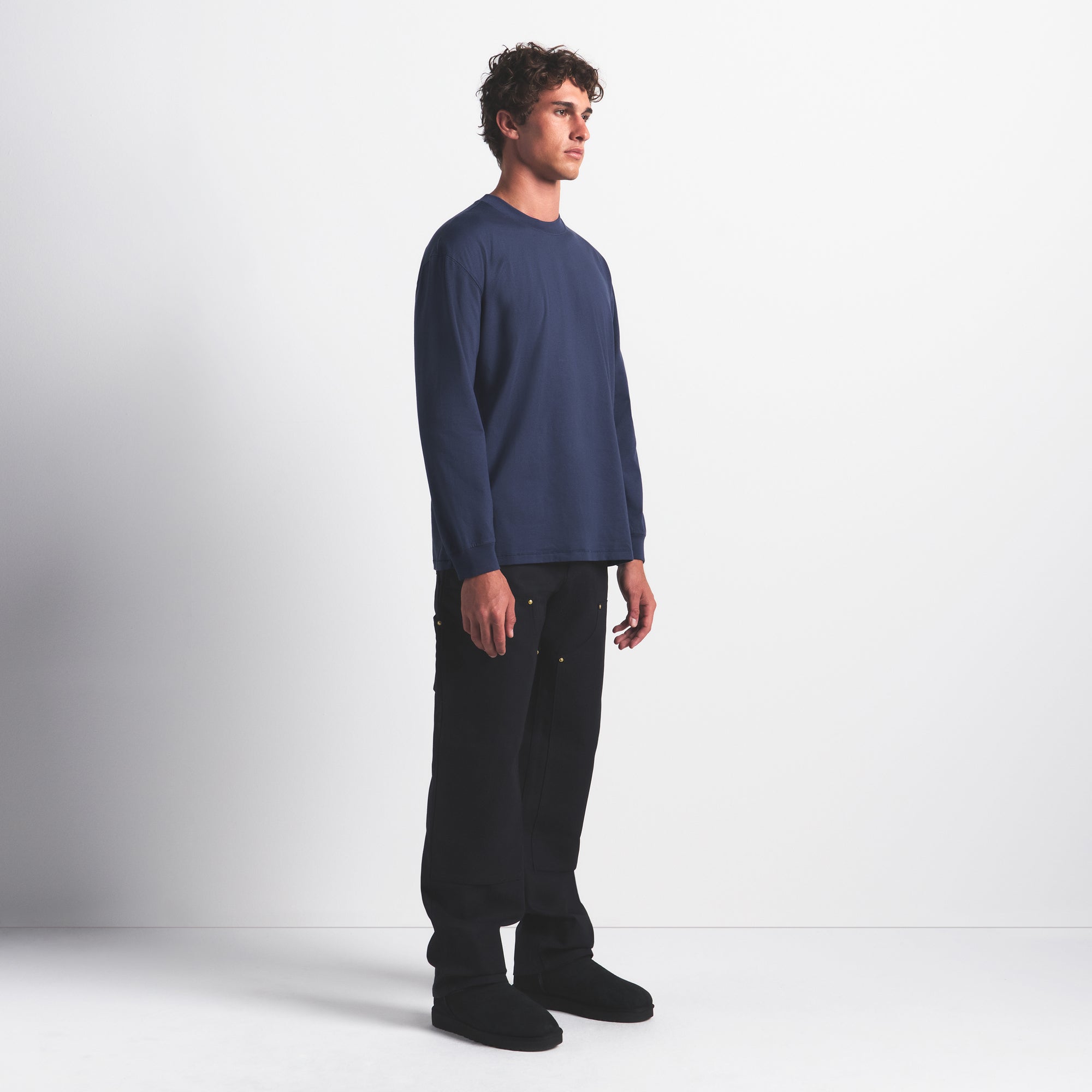 SKIMS mens relaxed long sleeve t shirt | black | medium | heavyweight cotton
