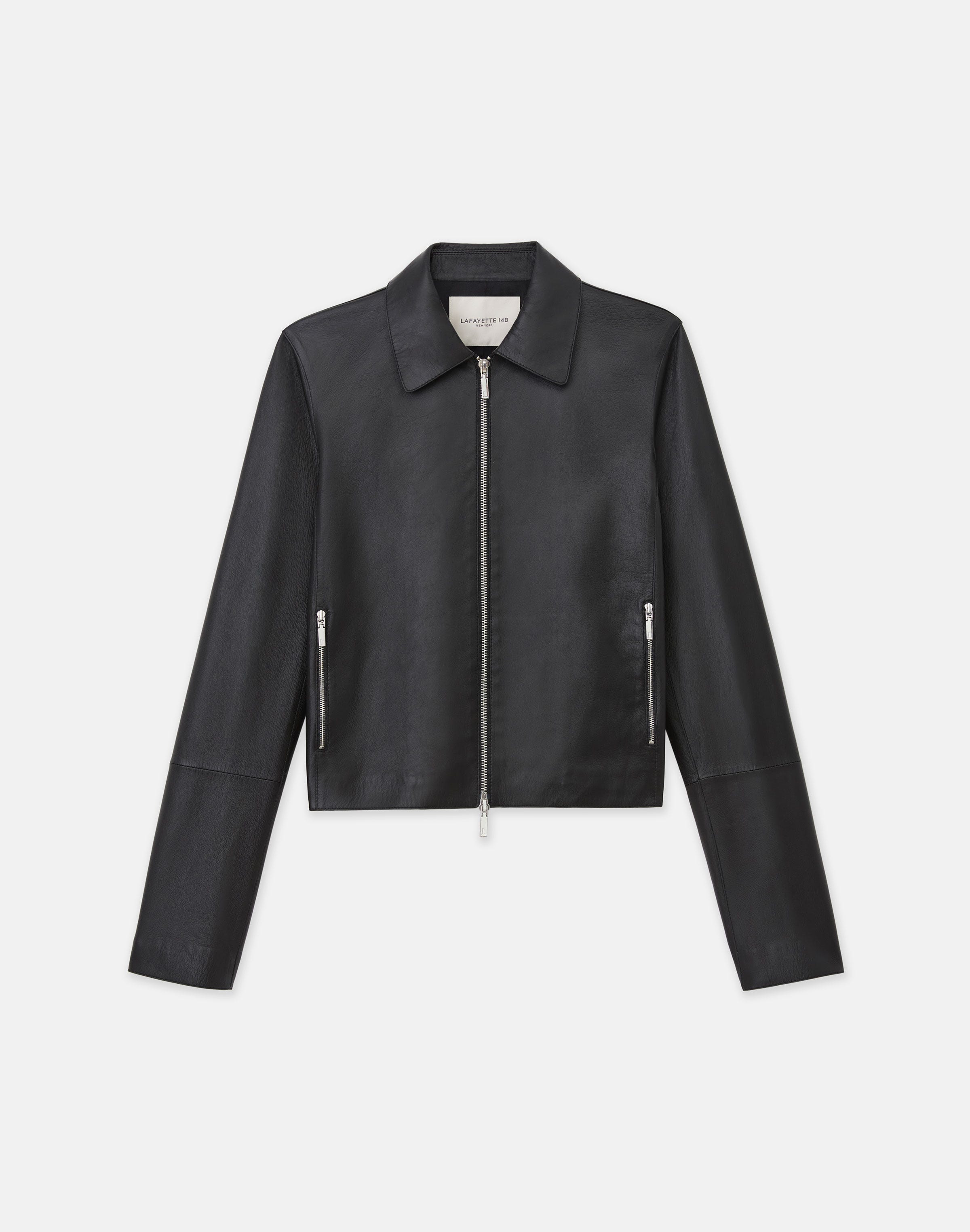 Lafayette 148 New York Leather Zip Cropped Jacket - Black - 40 Lafayette 148 New York Leather Zip Cropped Jacket - Black - 40