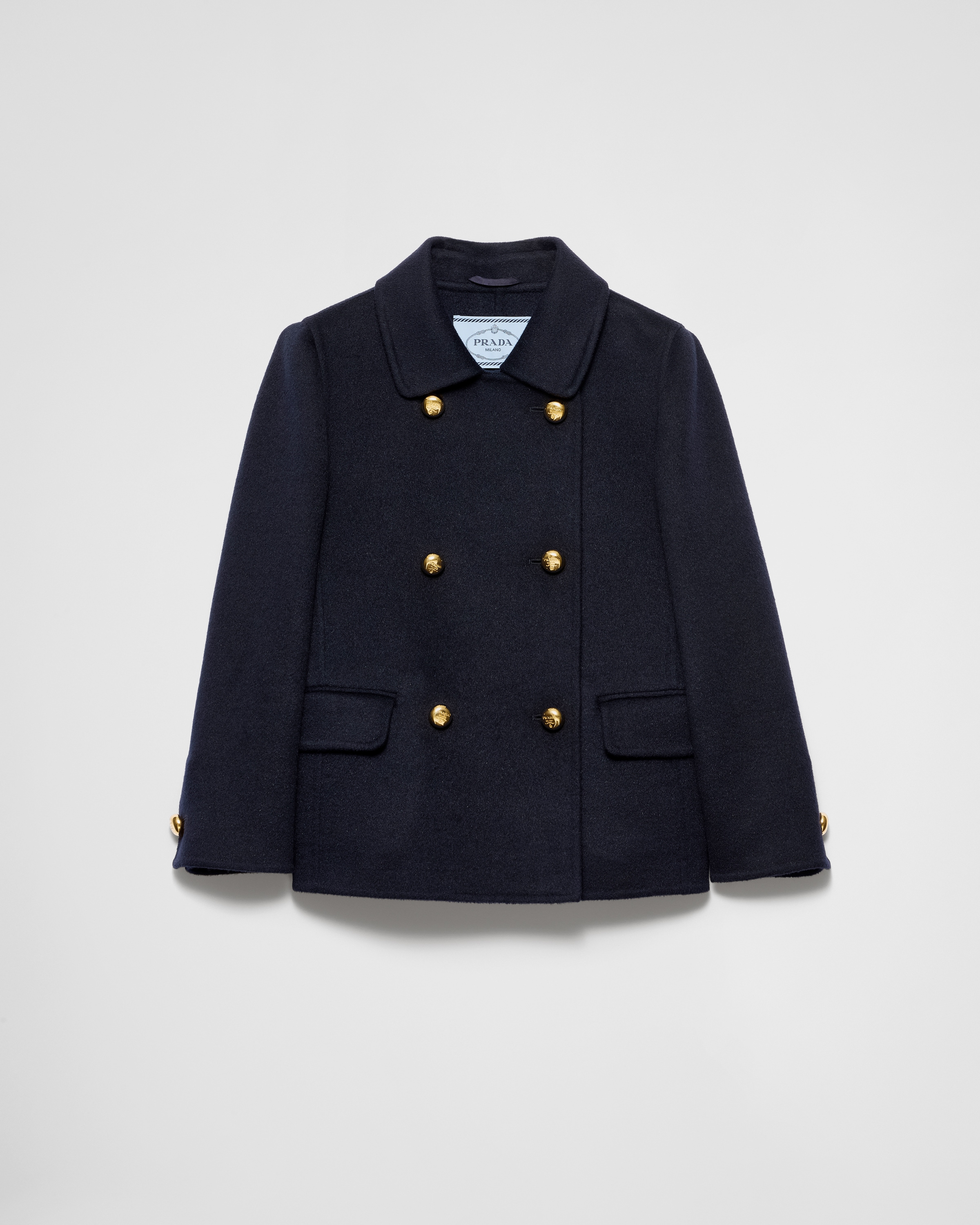 Prada Embroidered Cashgora Double-breasted Jacket - Navy