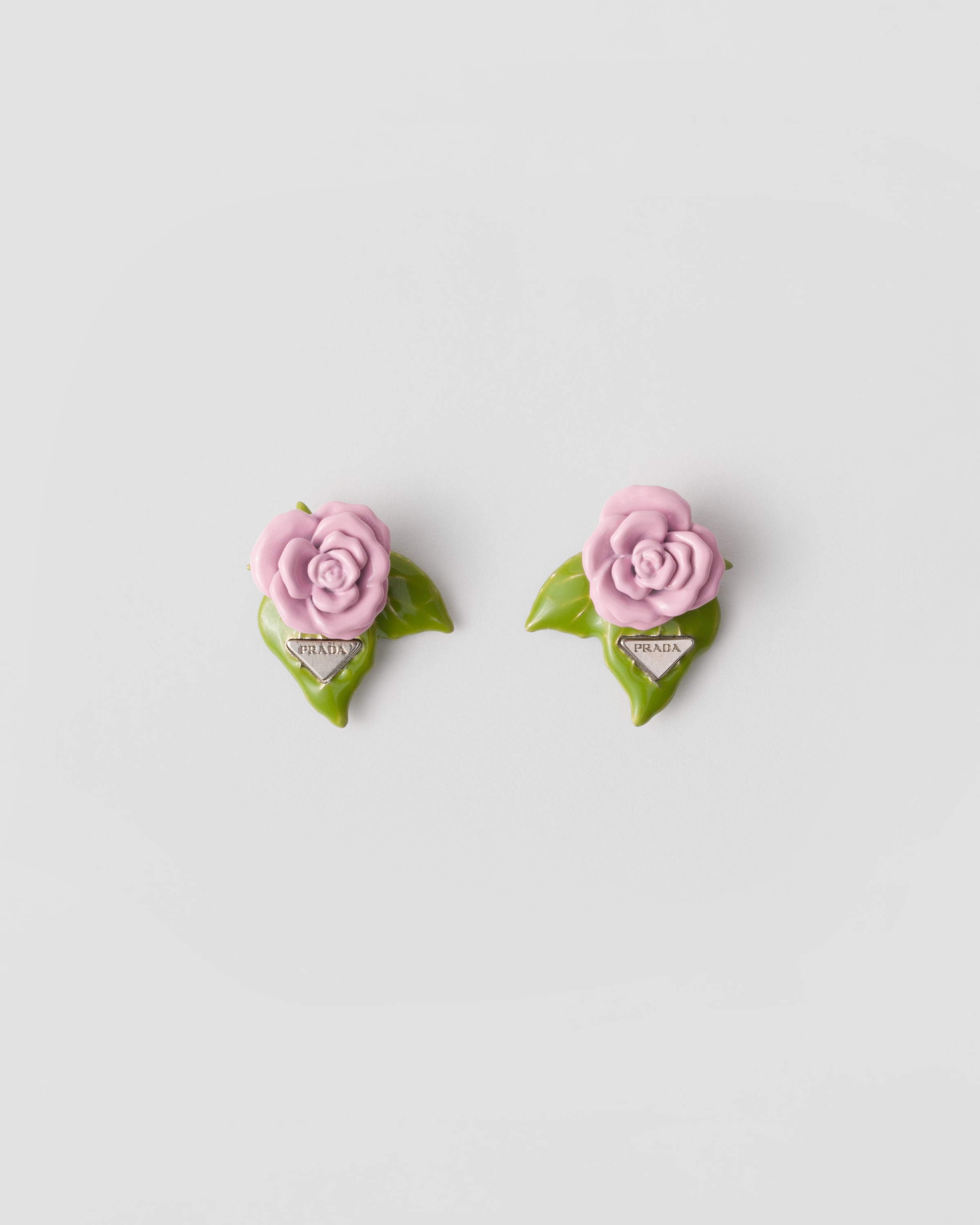 Prada Enameled Metal Stud Earrings Petal Pink Editorialist
