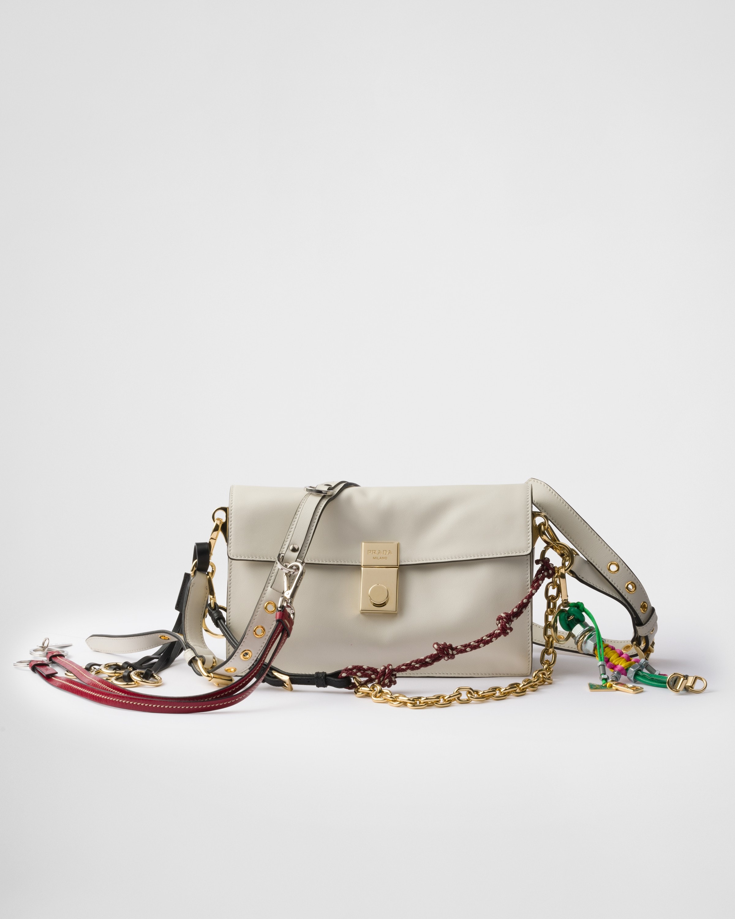 Prada Soft Sound Leather Shoulder Bag - White | Editorialist