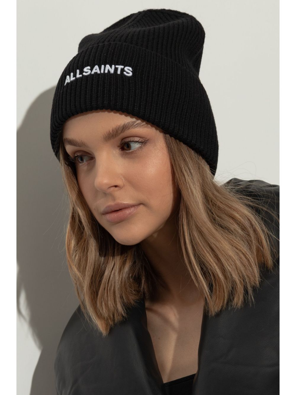 Allsaints Logo-Embroidered Beanie - Black | Editorialist display picture 1