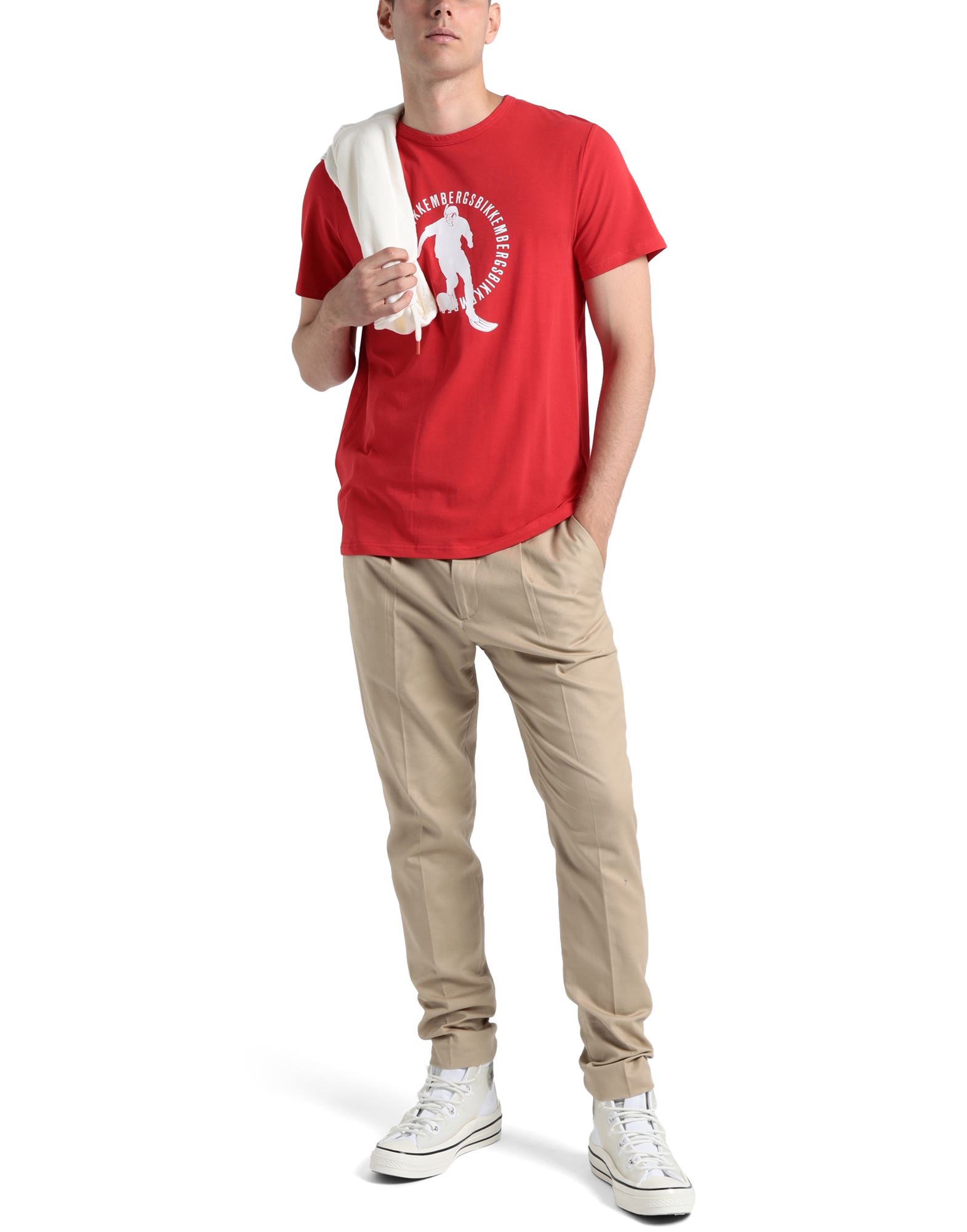 BIKKEMBERGS man t-shirt red size m cotton, elastane