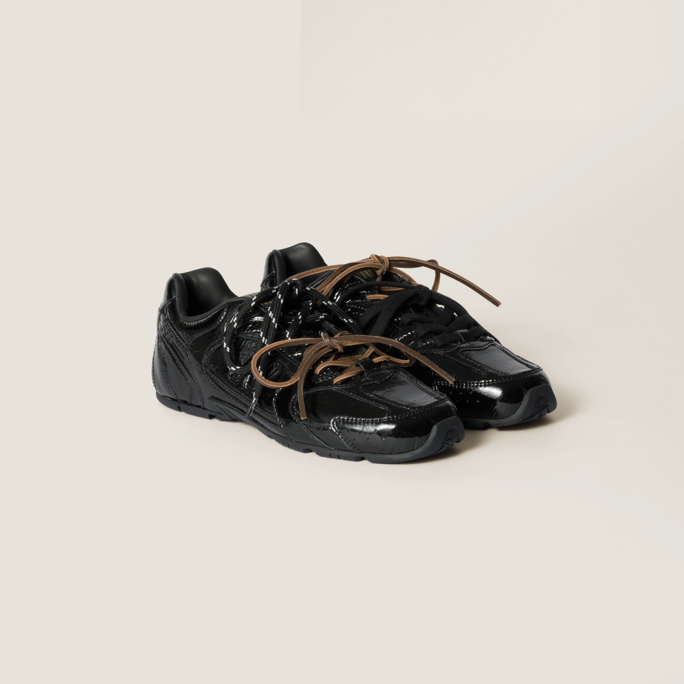 Miu Miu X New Balance 530 Sl Patent Leather Sneakers - Black 