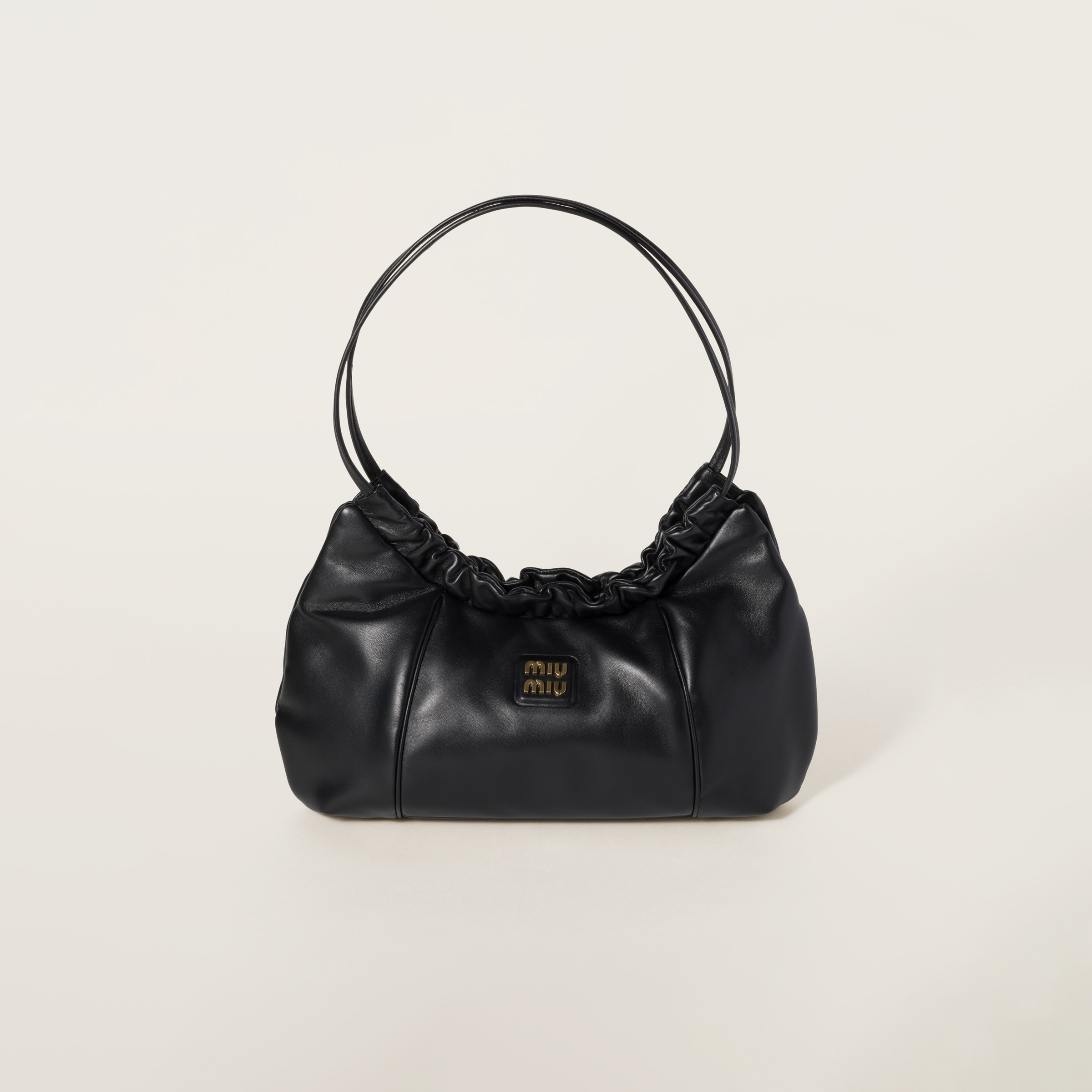 Miu Miu Nappa Leather Hobo Bag - Black | Editorialist
