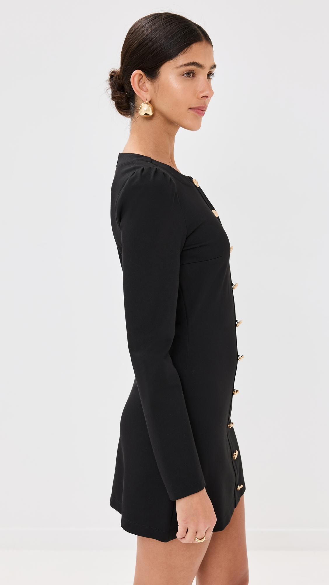 black long sleeve dress with gold buttons Balmain Black Viscose Dress